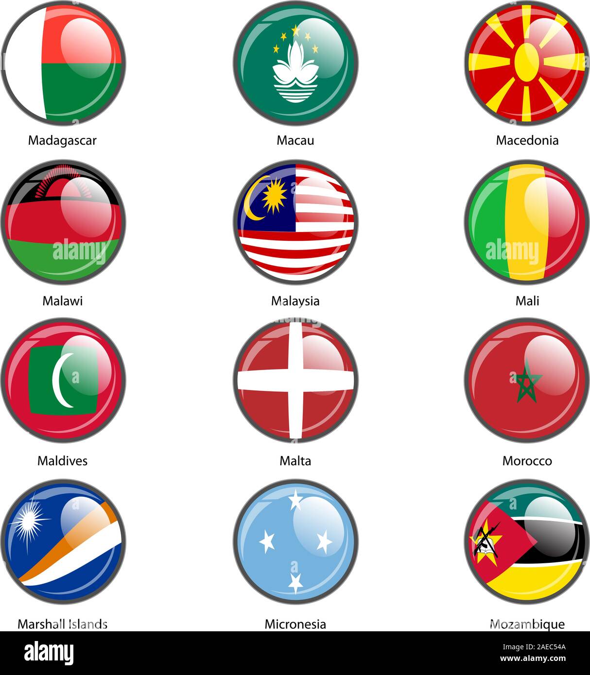 Set circle icon Flags of world sovereign states. Vector illustration ...