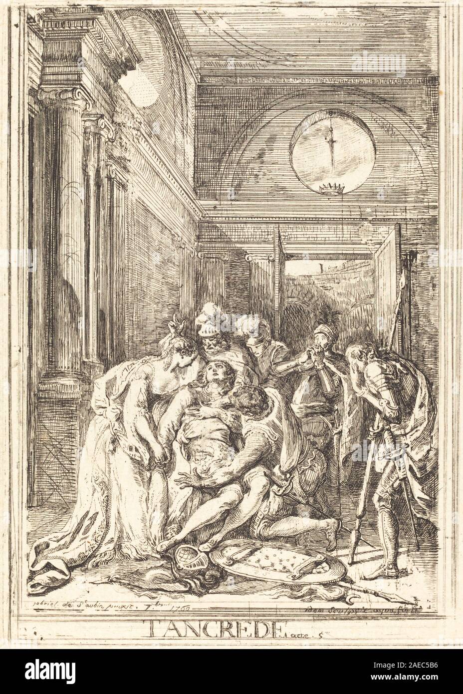 A 1760 painting by Gabriel Jacques de Saint-Aubin depicting the death ...