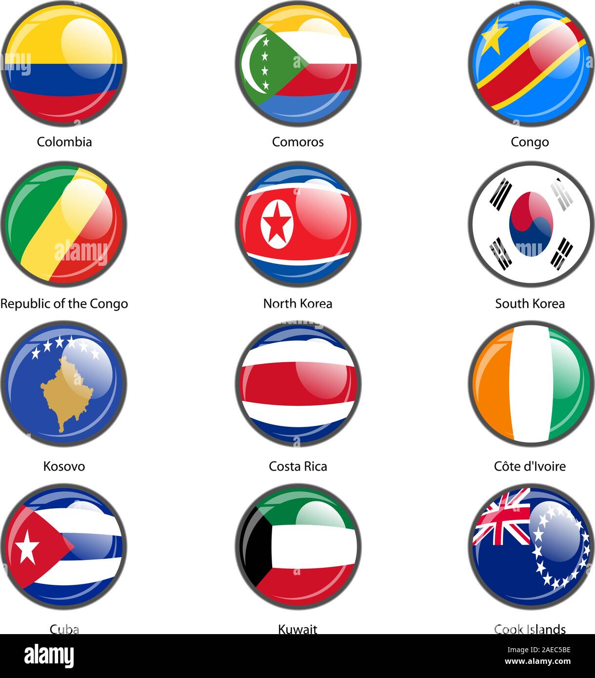 Set circle icon Flags of world sovereign states. Vector illustration ...