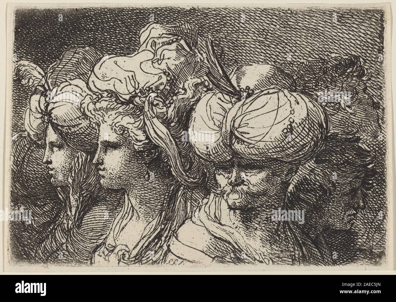 Gaetano Gandolfi's 'Six Heads, a Turk in Front' depicts six portrait ...