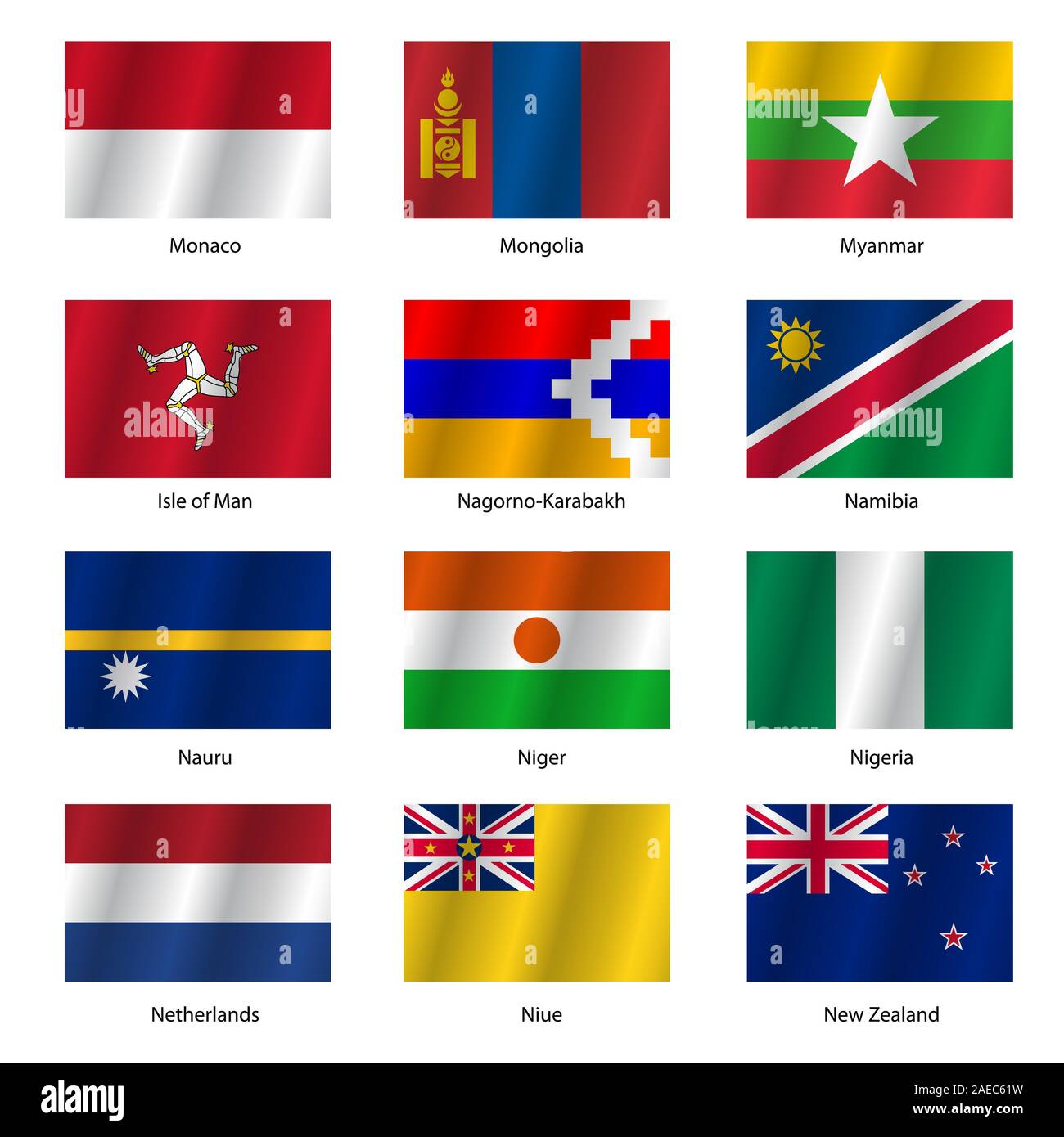 Set Flags of world sovereign states. Vector illustration. Set number 11 ...