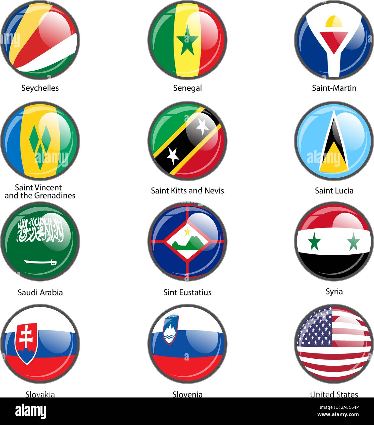 Set circle icon Flags of world sovereign states. Vector illustration ...