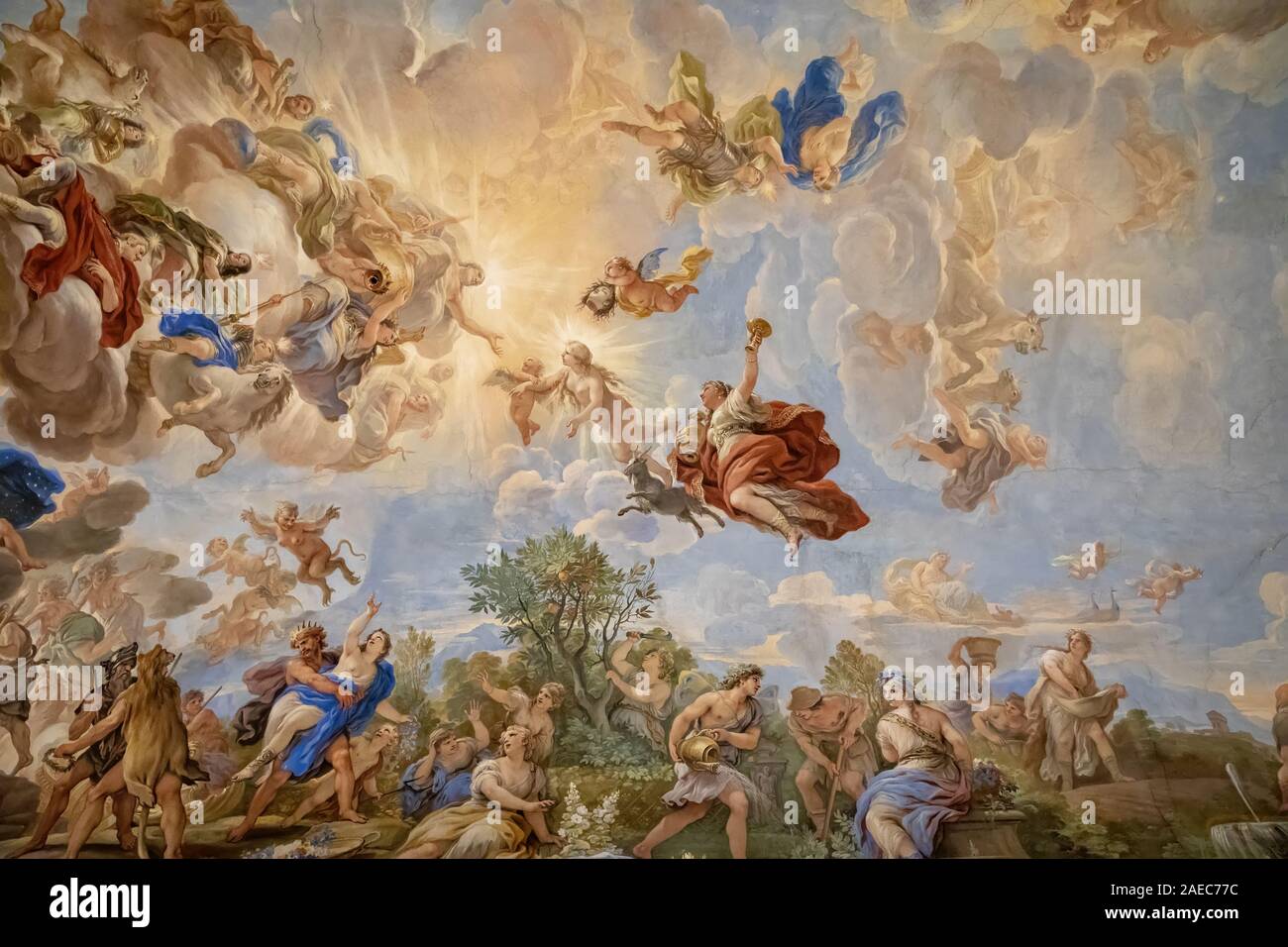 Florence, Italy - June 25, 2018: Panoramic view of ceiling interior of ...