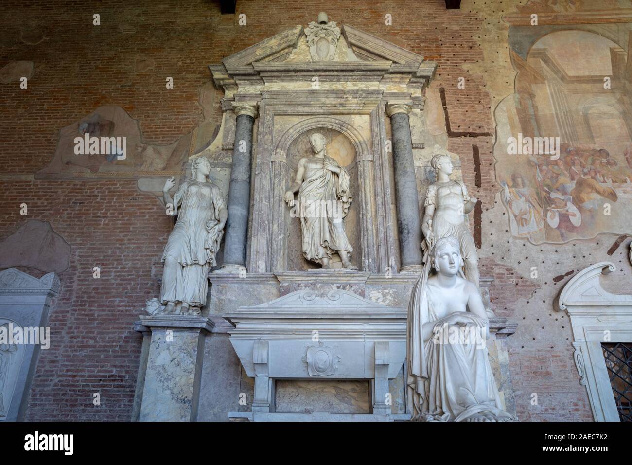 Pisa, Italy - June 29, 2018: Panoramic view of interior of Campo Santo ...