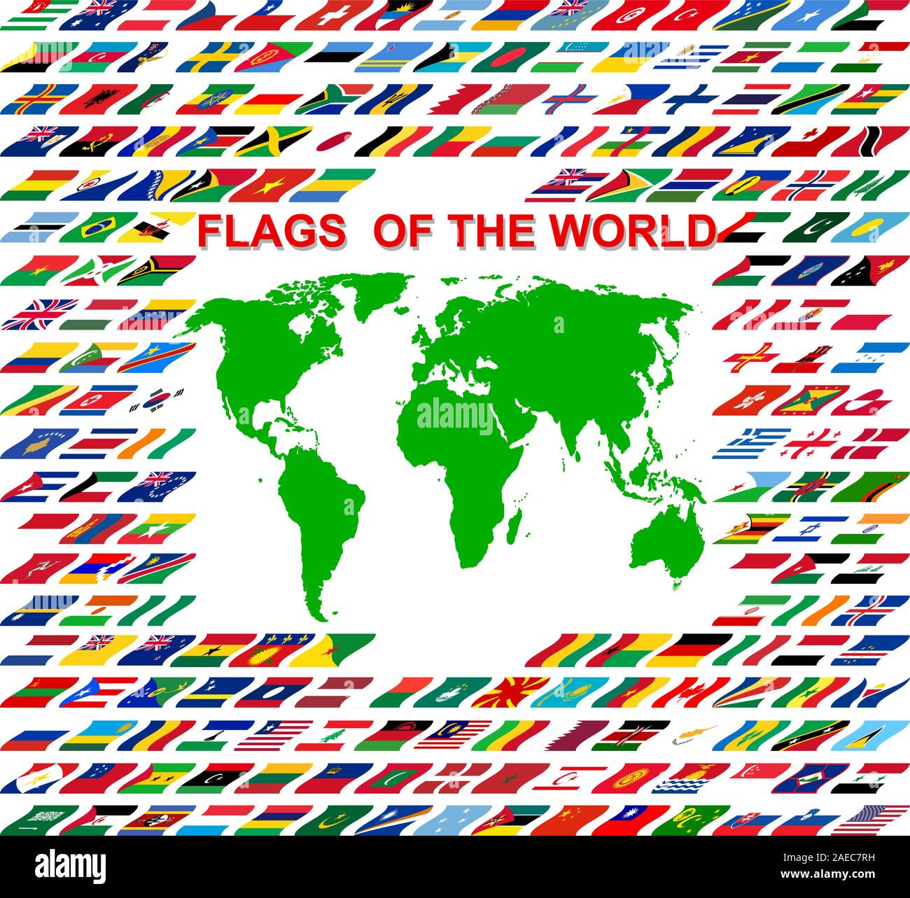 Flags of the world and map on white background. Vector illustration ...