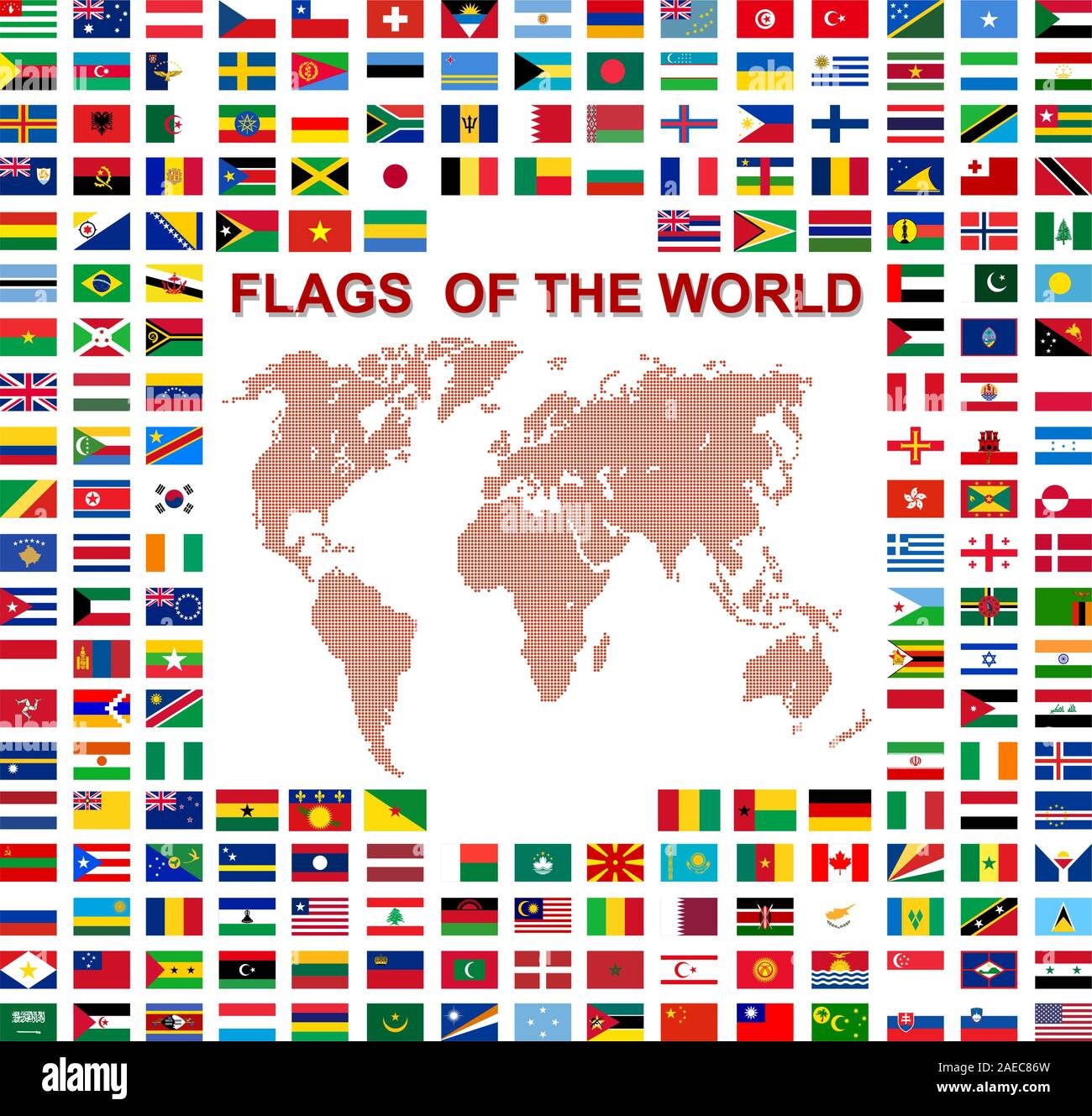Flags of the world and map on white background. Vector illustration ...