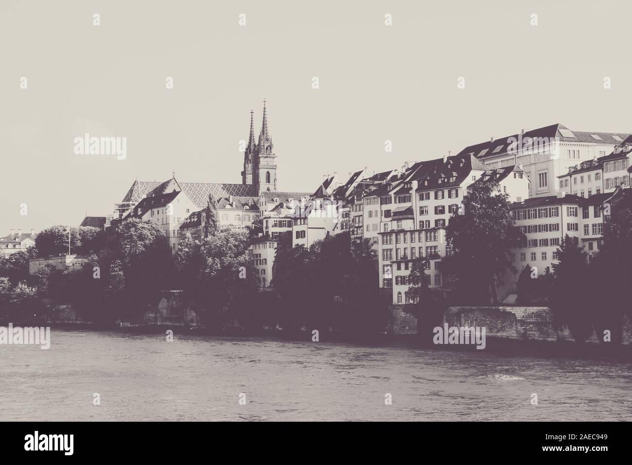 Basel, Switzerland - June 23, 2017: View on Basel city and river Rhine ...