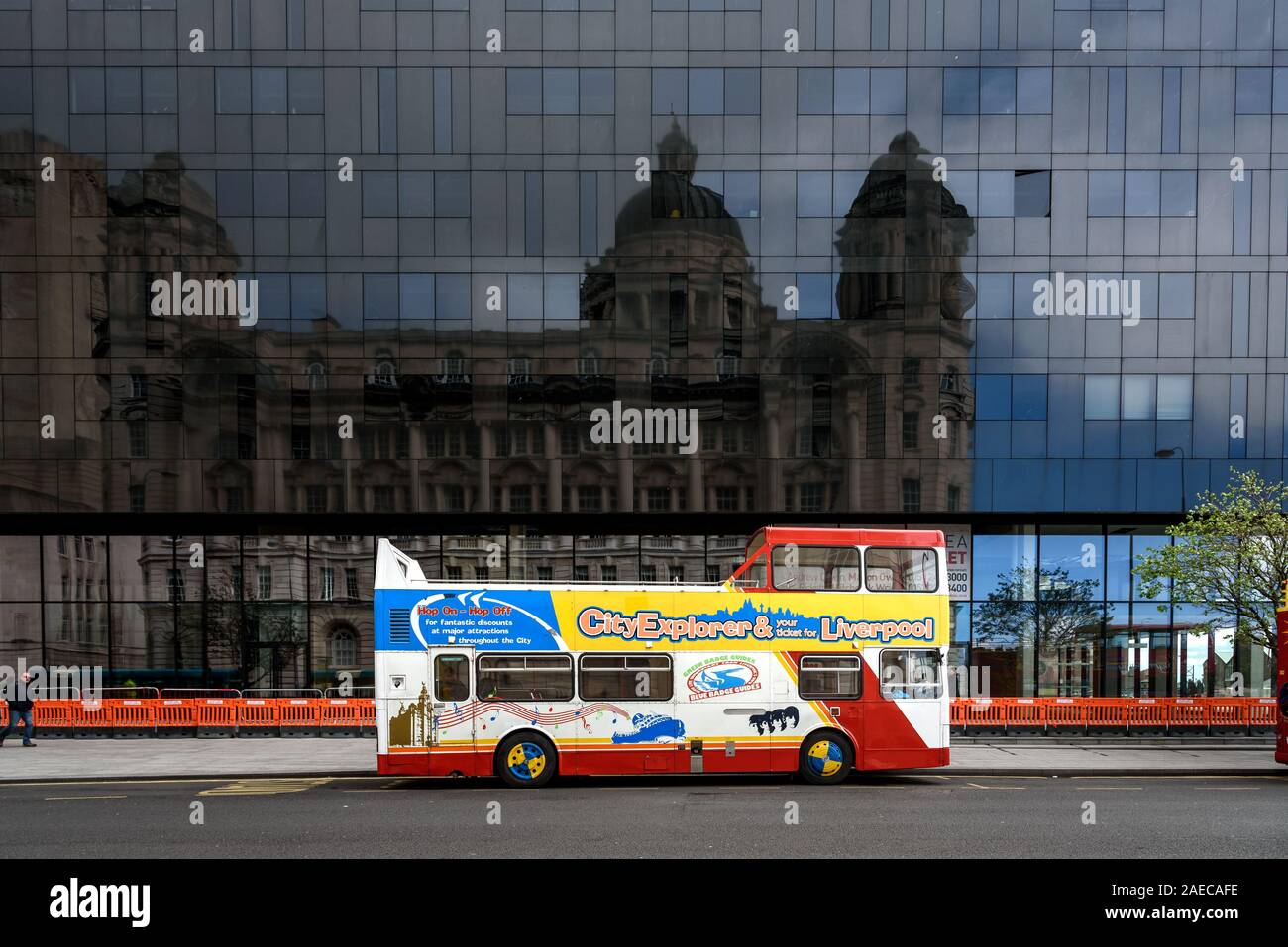 LIVERPOOL, ENGLAND -MAY 19th, 2015:Decorated sightseeing bus for ...