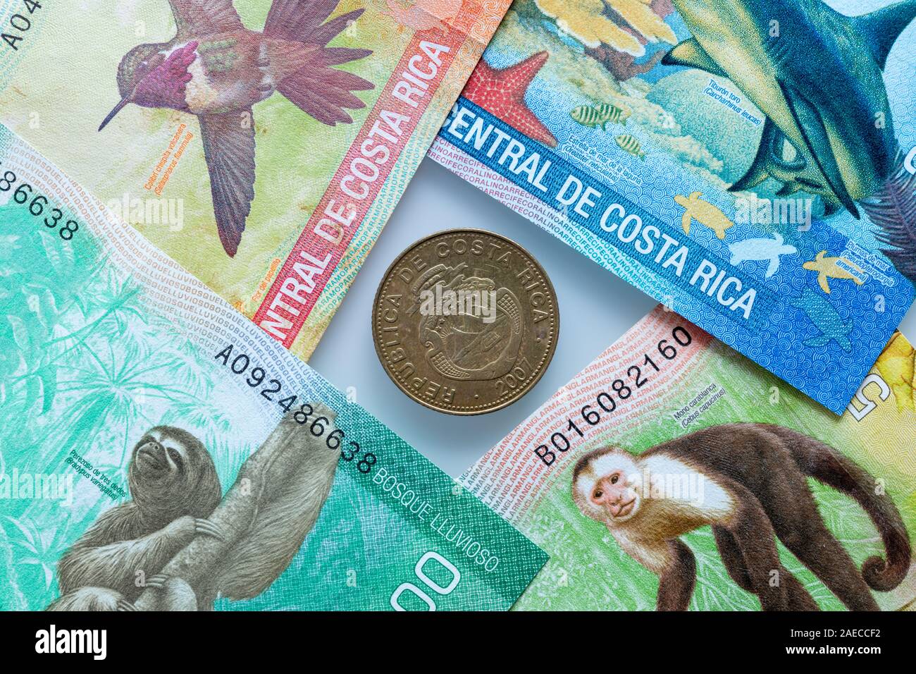 Money from Costa Rica, various banknotes and a coin Stock Photo - Alamy