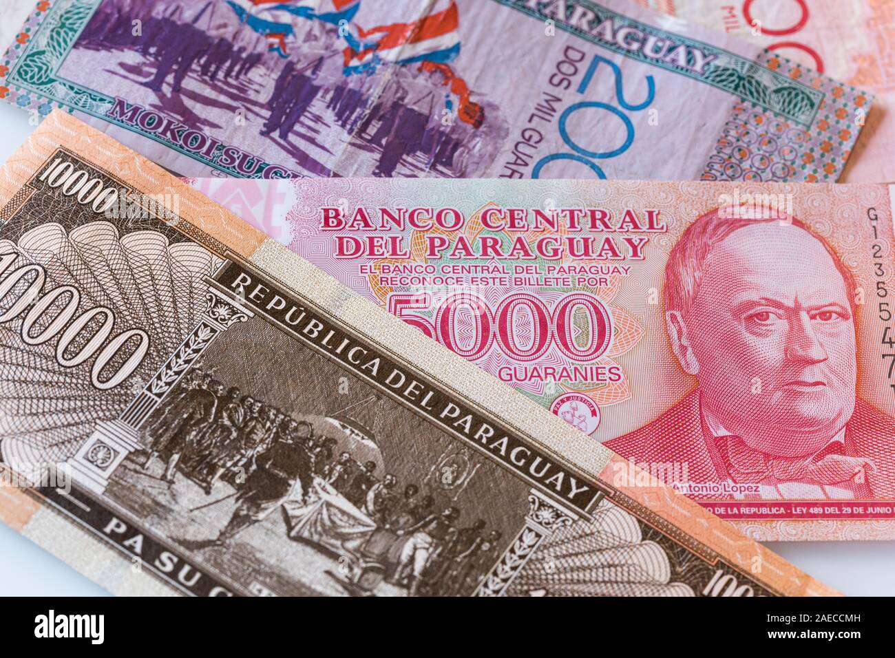 Paraguayan money, Guaranies, various banknotes Stock Photo - Alamy