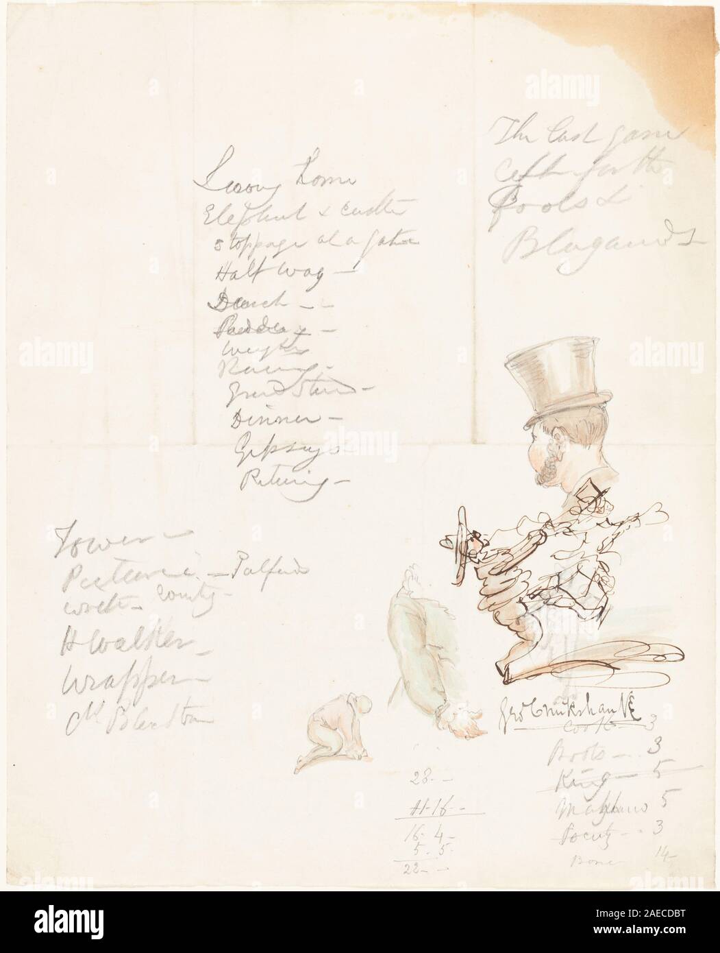 George Cruikshank’s Sketches of Head, Arm, and Kneeling Figure depicts ...