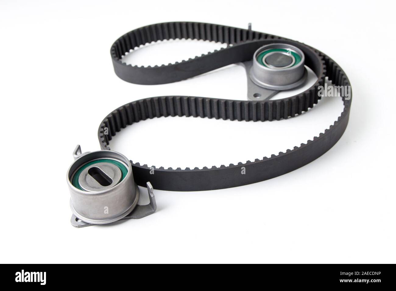 Kit of timing belt with rollers for cars isolated on white background ...