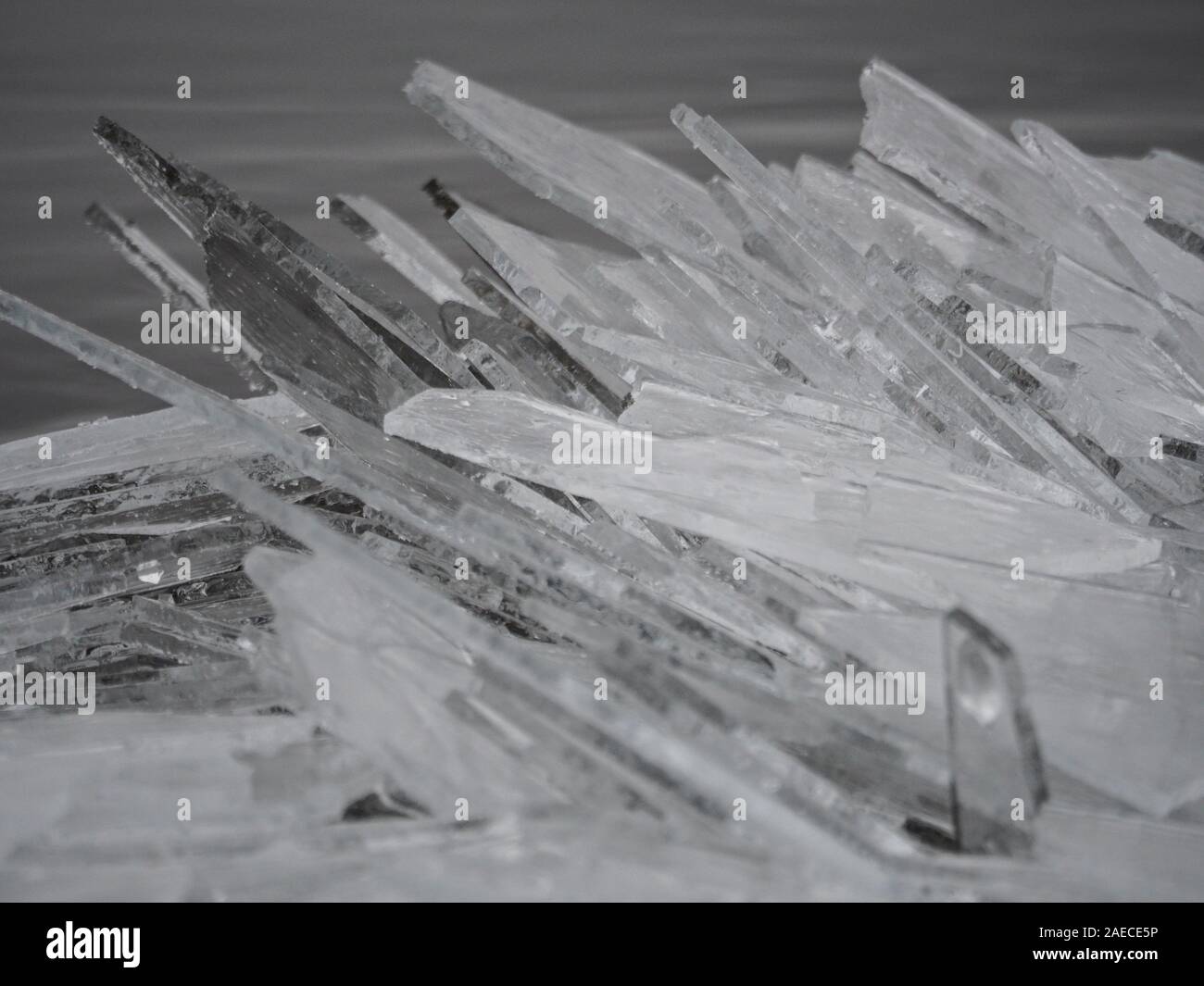 Clear ice washed up on the river shore like shards of glass Stock Photo ...