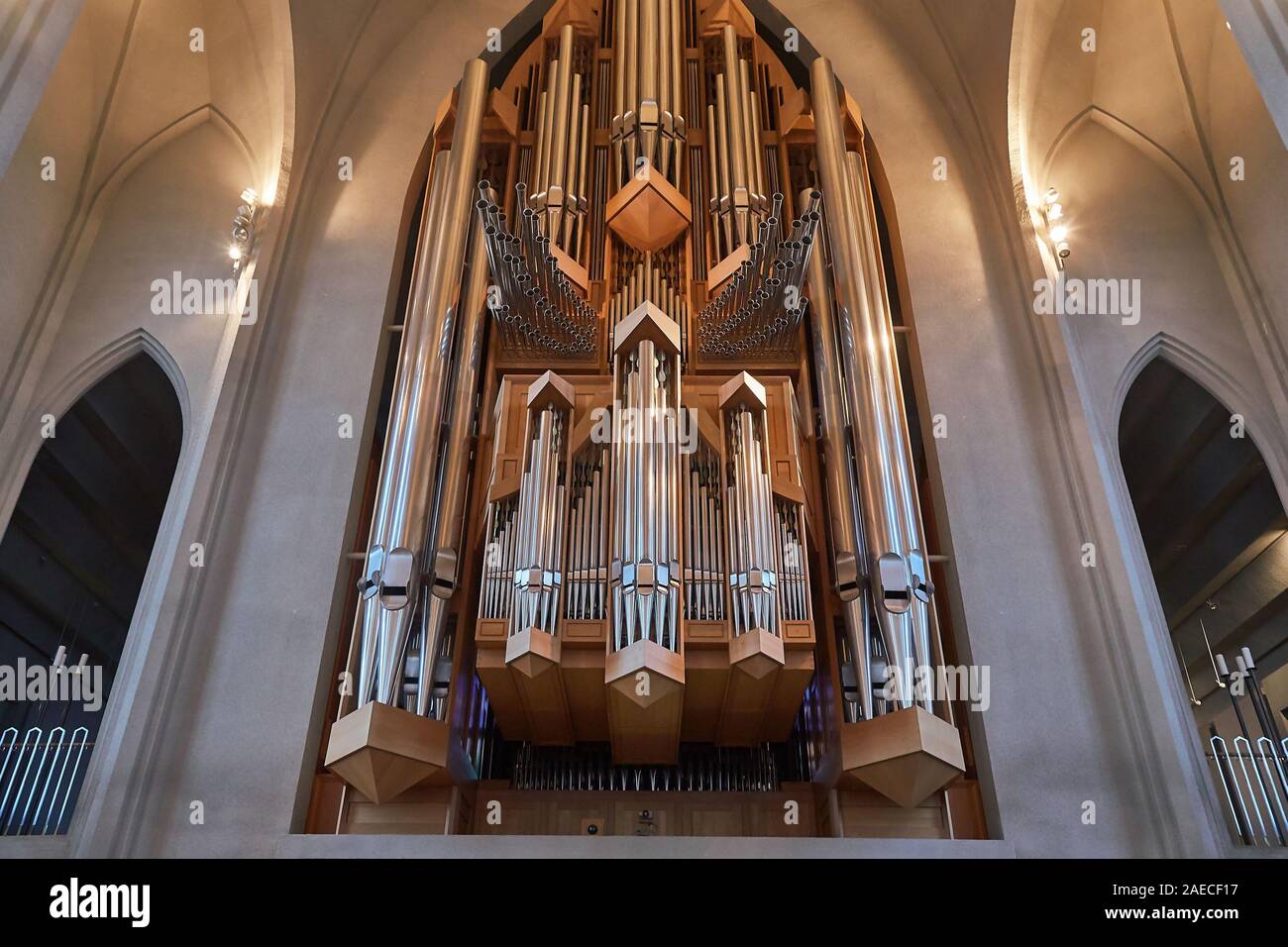 Modern Cathedral Interior, church organ pipes Stock Photo - Alamy