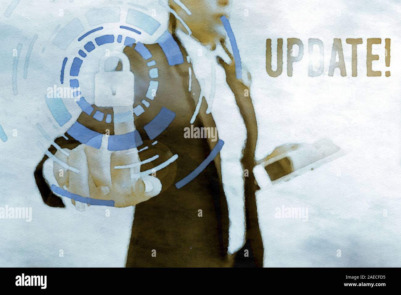 Conceptual hand writing showing UPDATE. Concept meaning make something more modern or up to date ...