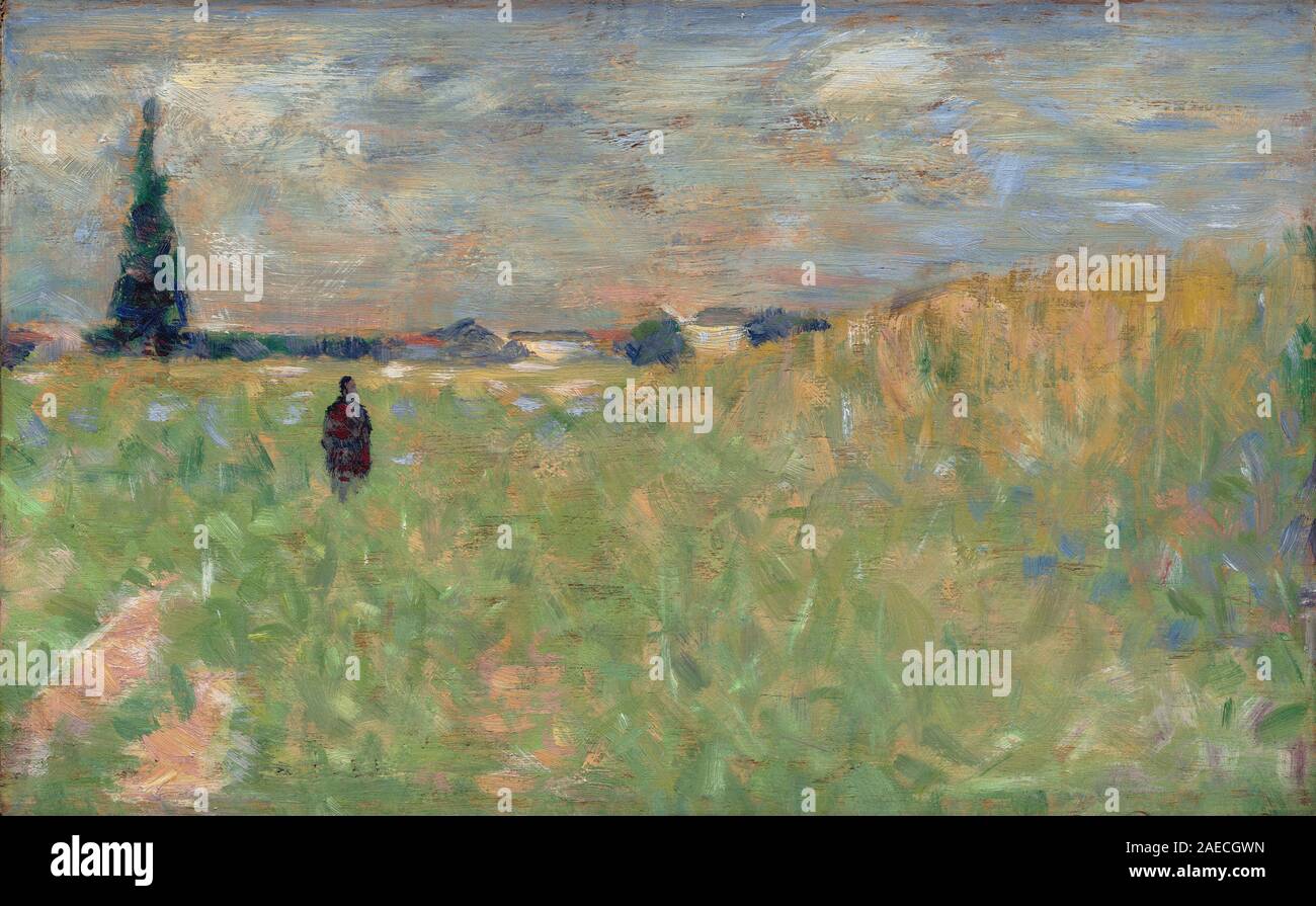 Painting 'A Summer Landscape' by Georges Seurat, 1883, depicting rural ...