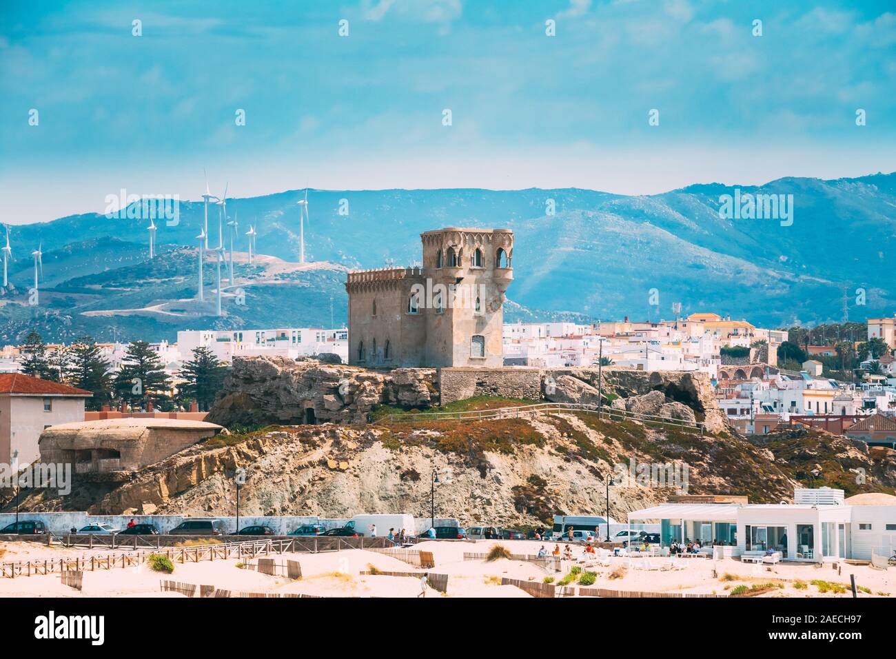 Ancient medieval Castle tower in Tarifa, Andalusia Spain. The castle of ...