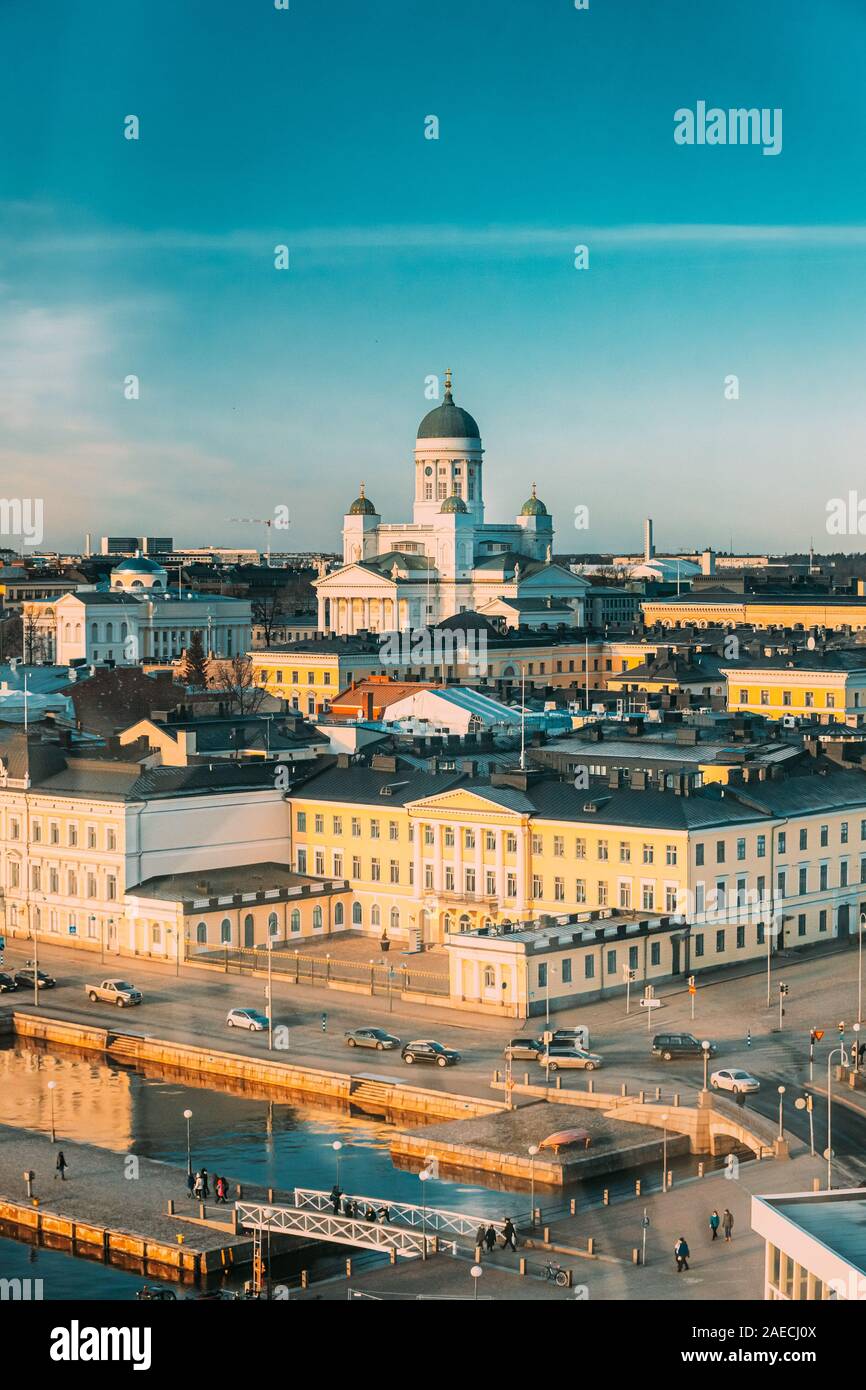 Helsinki, Finland. Aerial View Street With Presidential Palace And ...