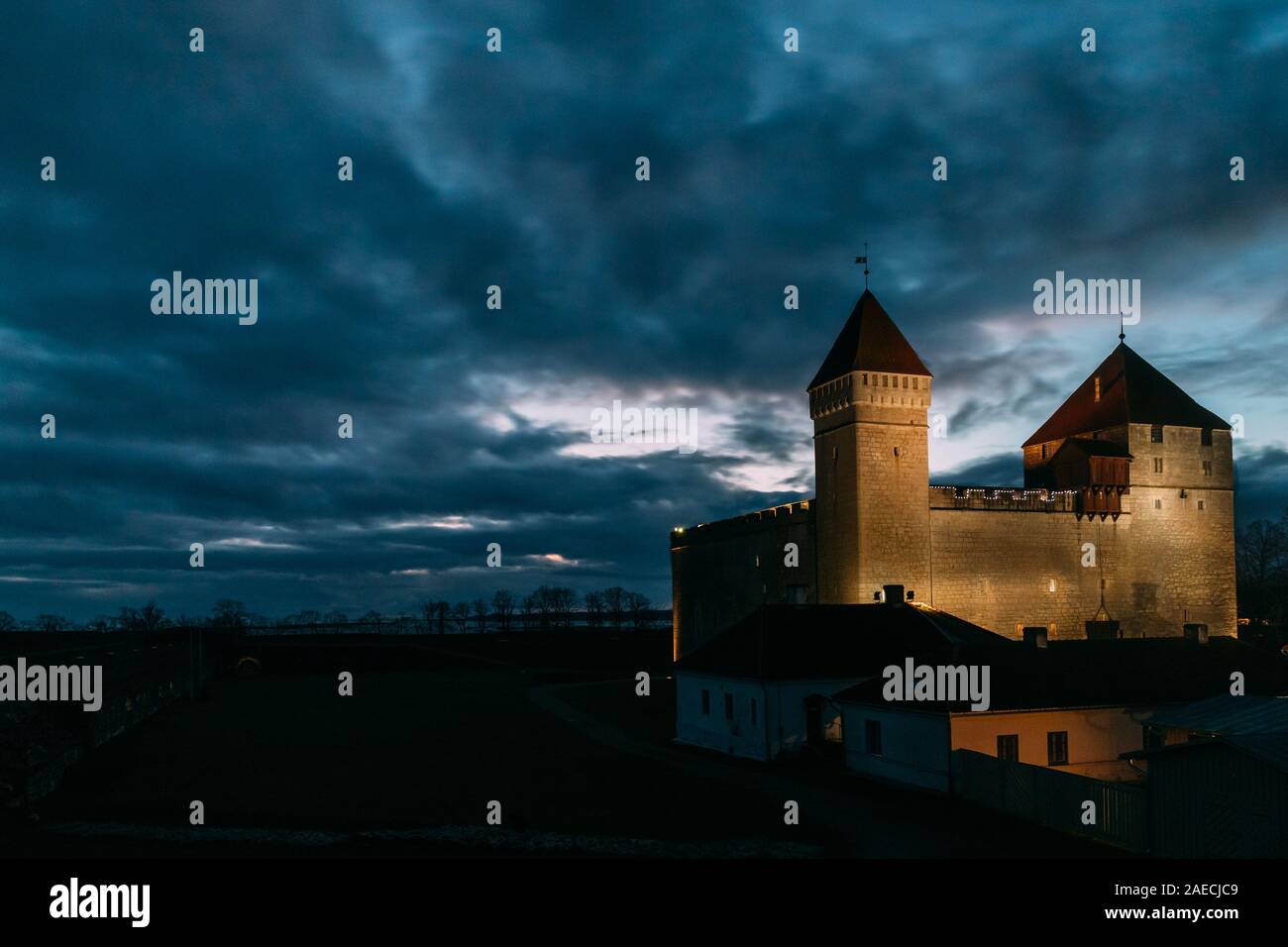 Kuressaare, Saaremaa Island, Western Estonia. Episcopal Castle In Night ...