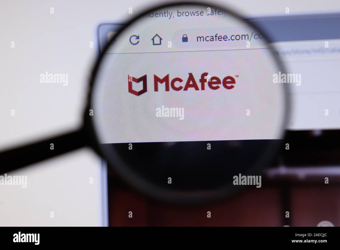 Los Angeles, California, USA - 3 December 2019: McAfee website page ...