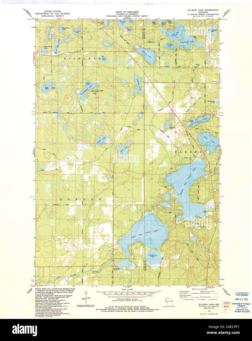 WI Ellison Lake 500397 1984 24000 Restoration Stock Photo - Alamy