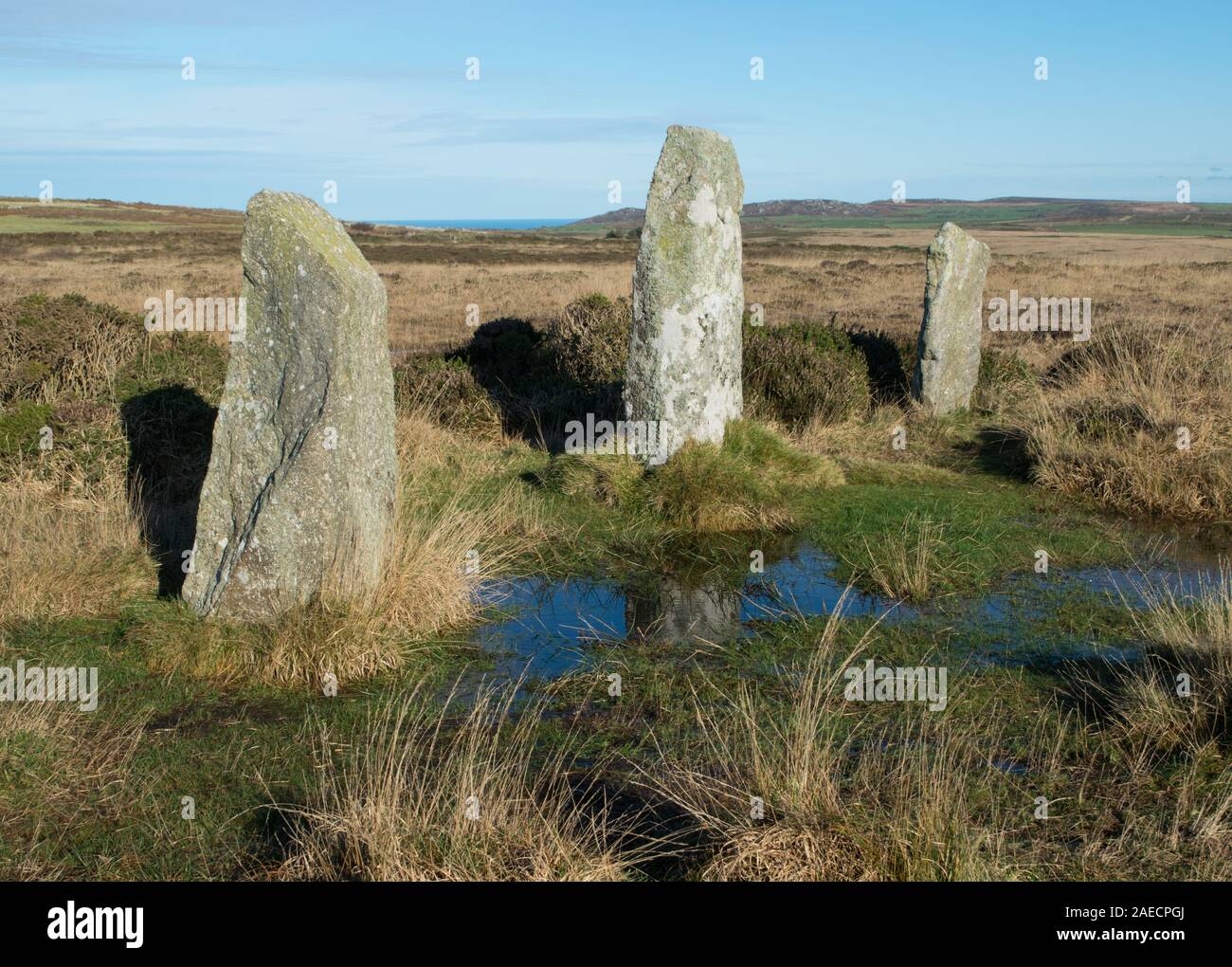 Three of the stones at the Nine Maidens Stone Circle, West Cornwall UK ...