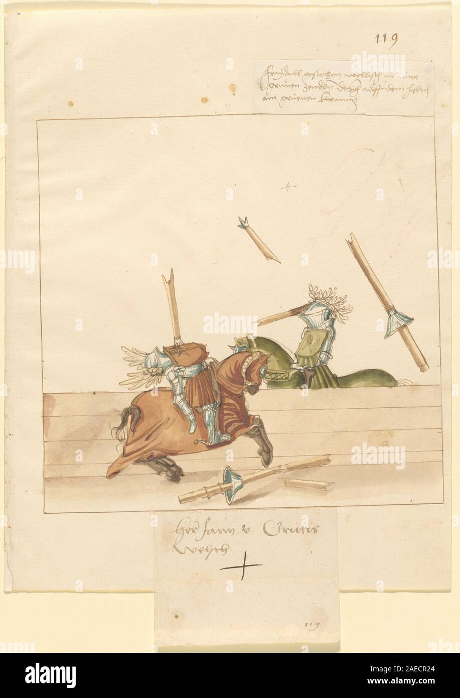 German 16th-century manuscript, circa 1515, depicting mounted jousting ...