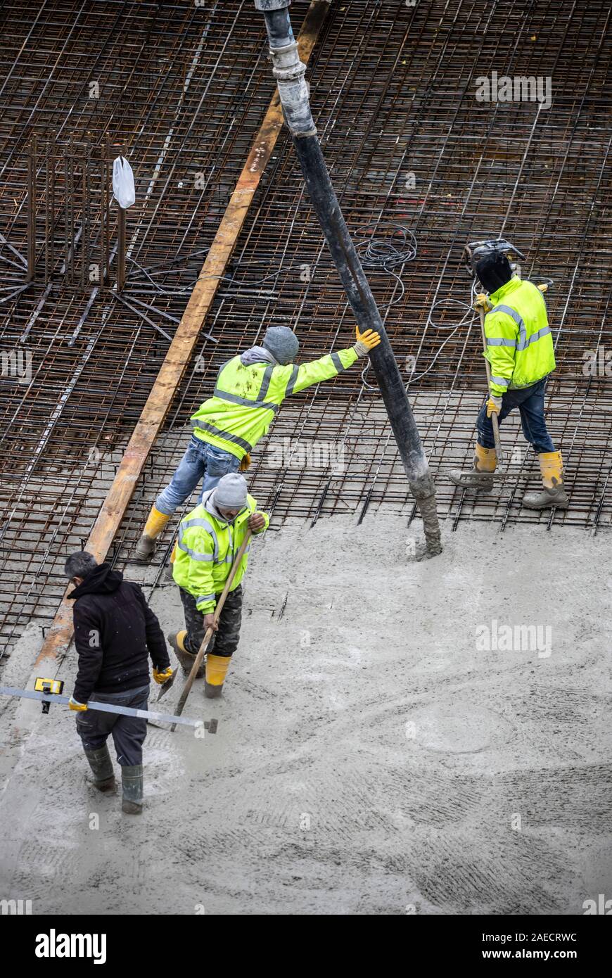 Construction site, concreting, the foundation of a building is ...