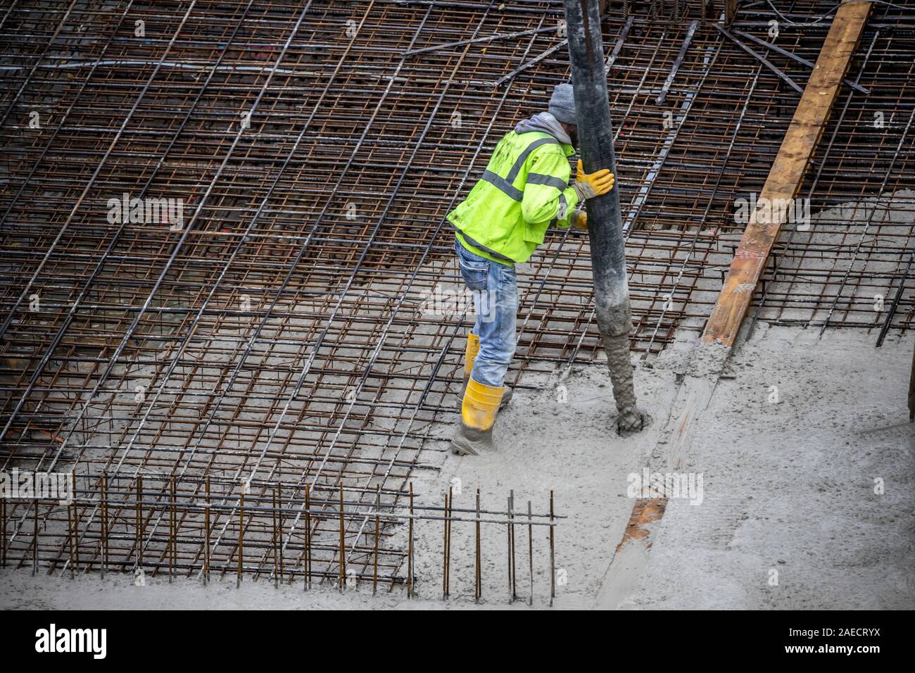 Construction site, concreting, the foundation of a building is ...