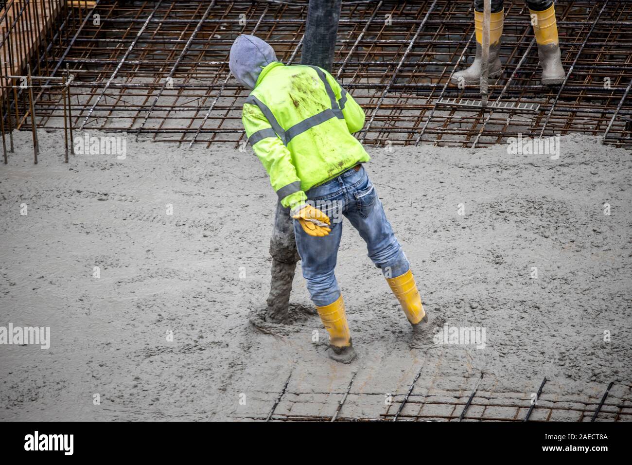 Construction site, concreting, the foundation of a building is ...