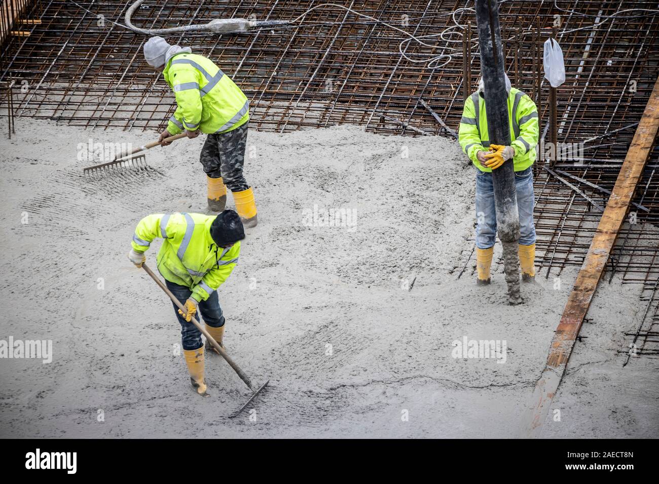 Construction site, concreting, the foundation of a building is ...