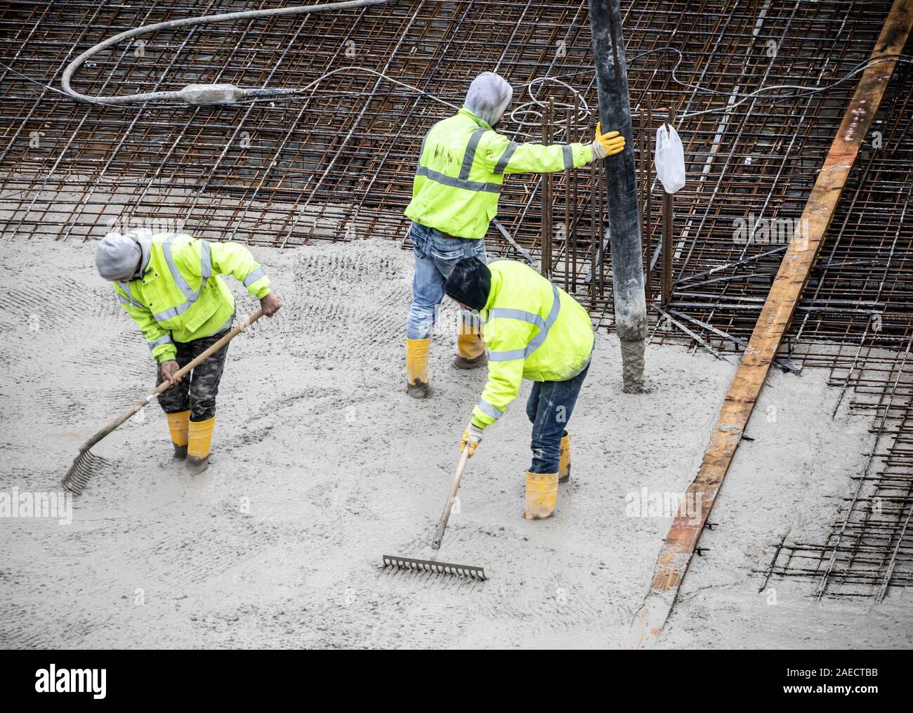Construction site, concreting, the foundation of a building is ...