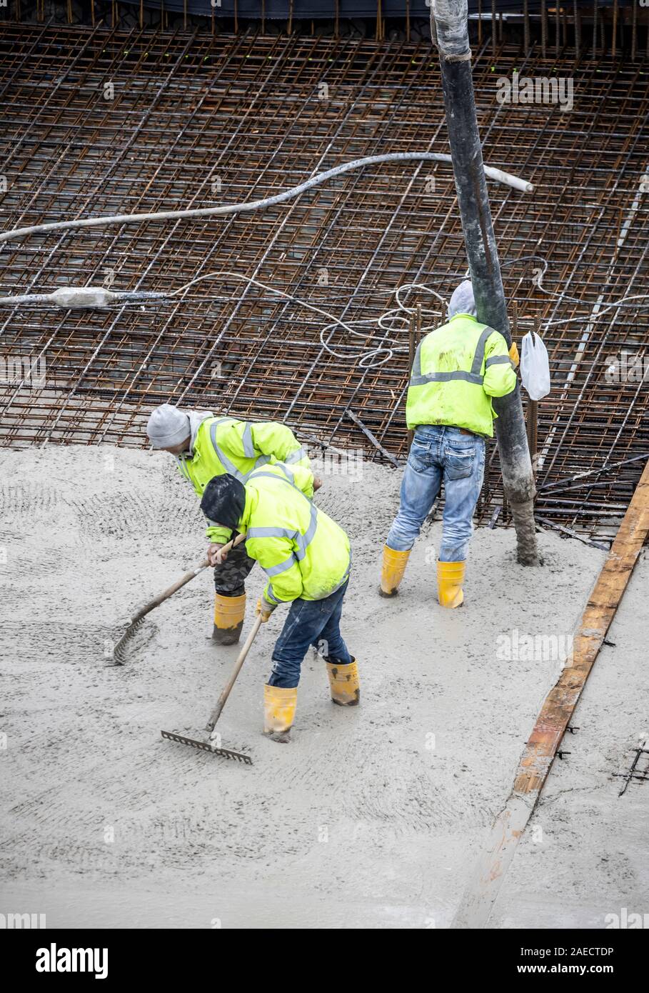 Construction site, concreting, the foundation of a building is ...