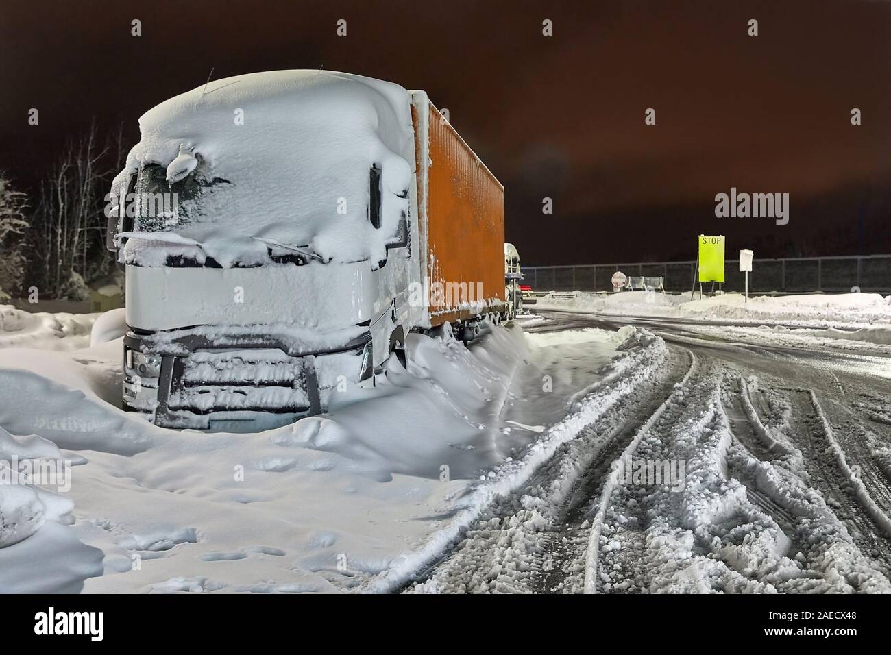 Cargo Truck In Snow Stock Photo - Alamy