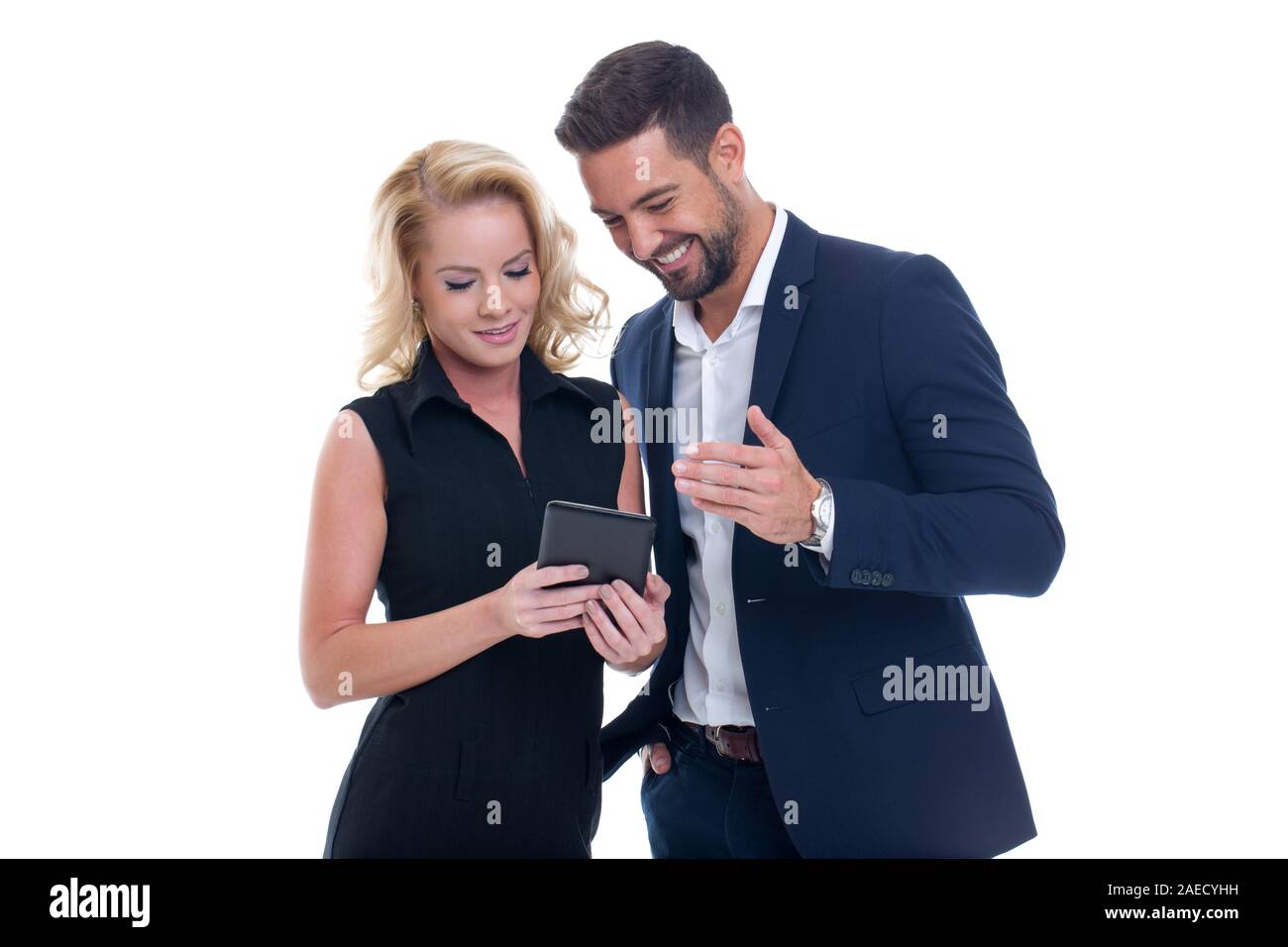 Happy young successful boss explaining financial data to employee ...