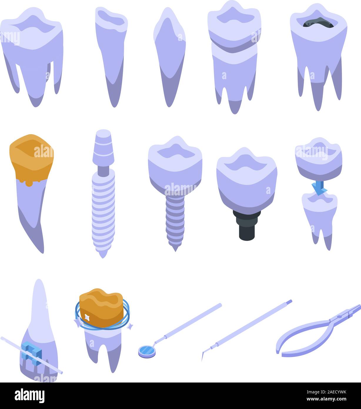 Tooth restoration icons set, isometric style Stock Vector Image & Art ...