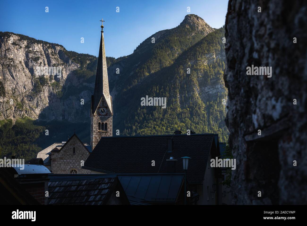 The church in Hallstatt at Sunset Stock Photo - Alamy