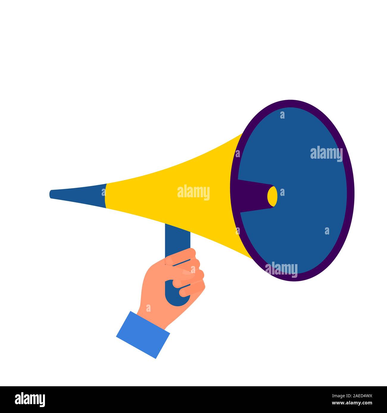 Caucasian human hand holding yellow bullhorn in fist. Concept of ...