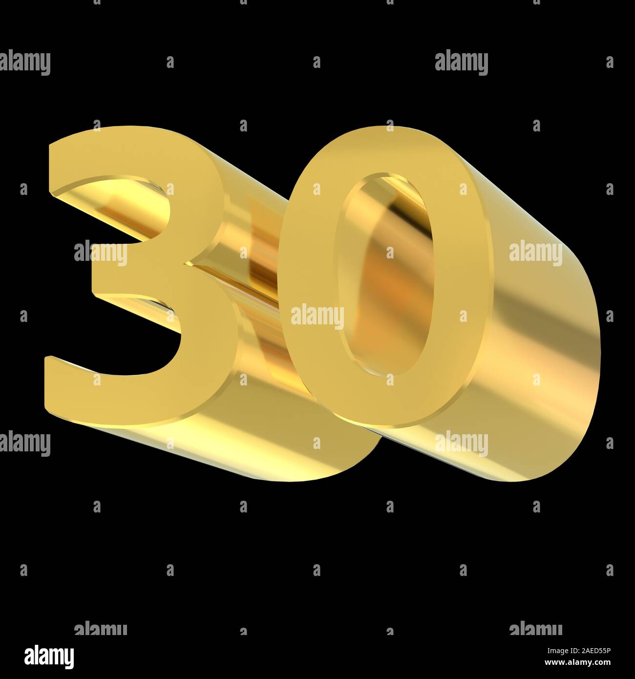 Golden number 30. Arabic numbers in isometric view. 3d render Stock ...