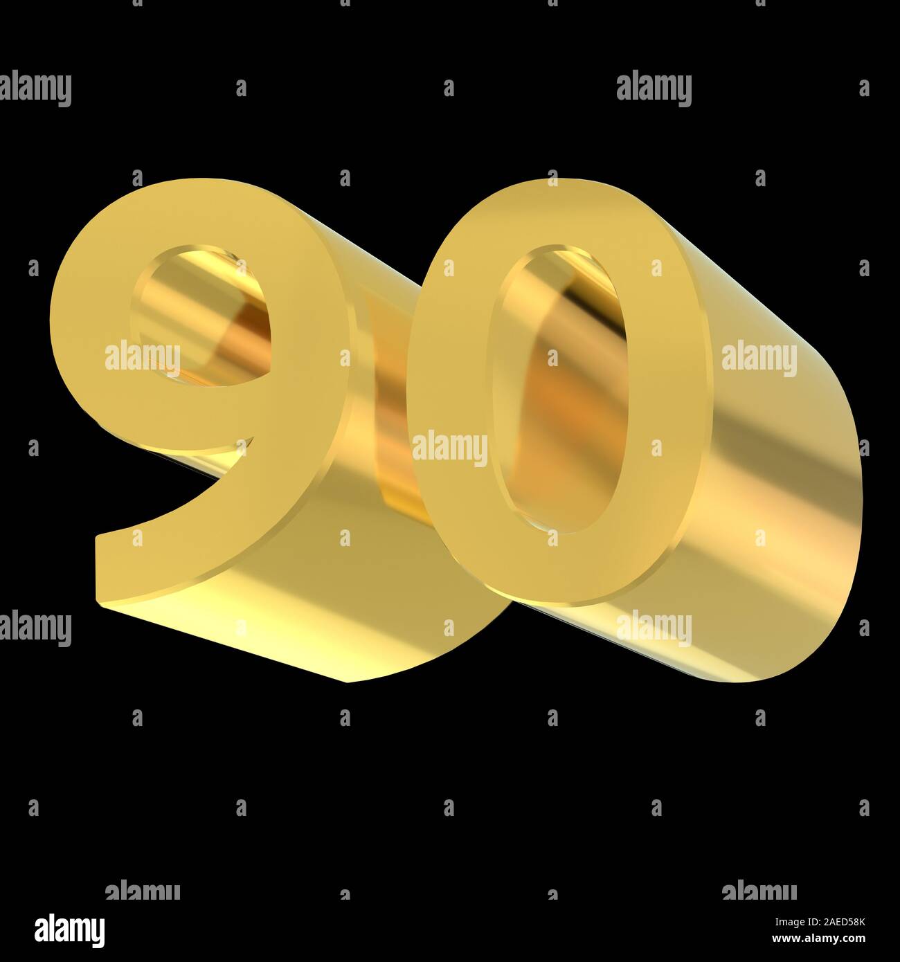 Golden number 90. Arabic numbers in isometric view. 3d render Stock ...