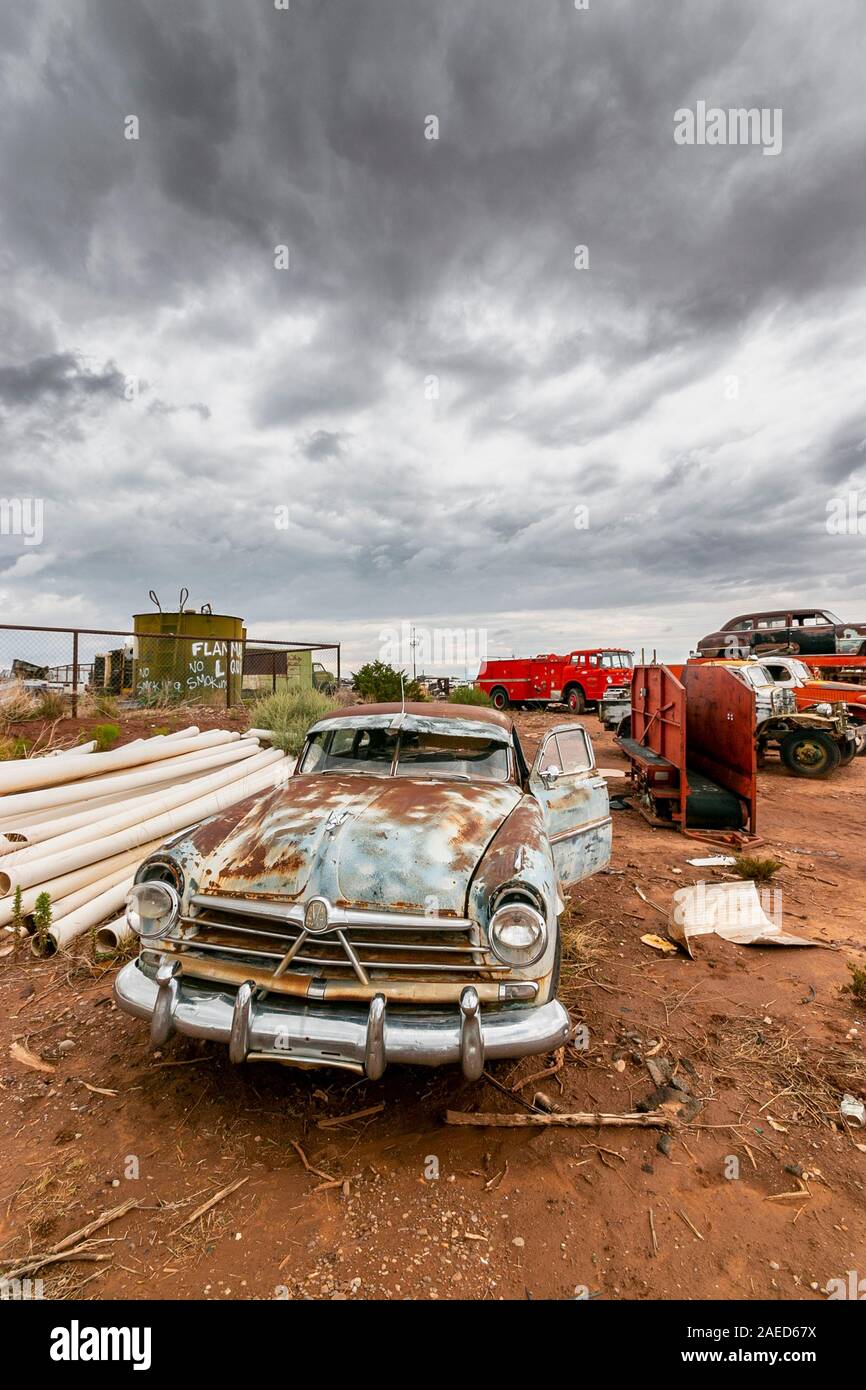 rusty classic vintage American cars on historic Route 66 USA Stock ...