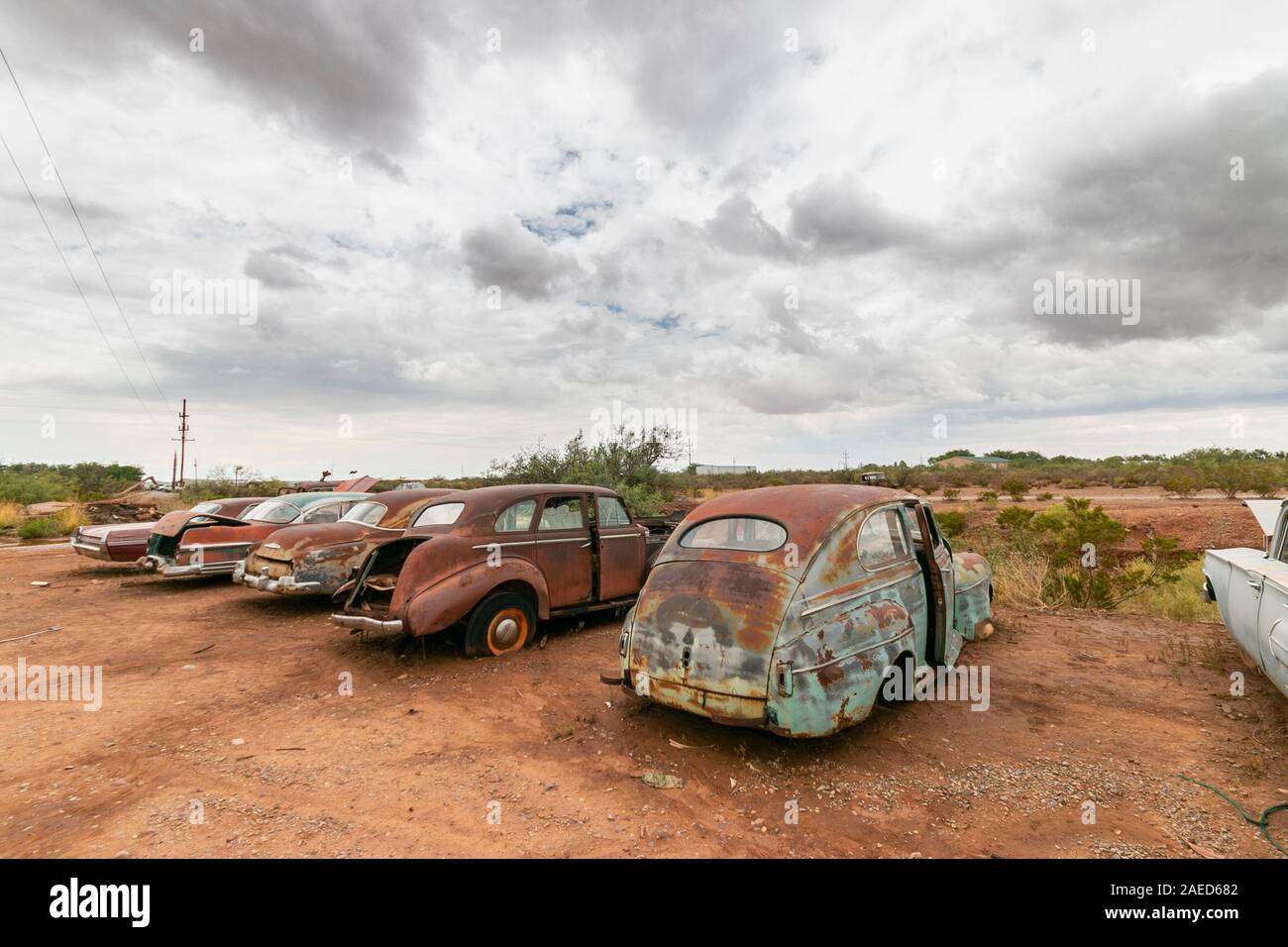 rusty classic vintage American cars on historic Route 66 USA Stock ...