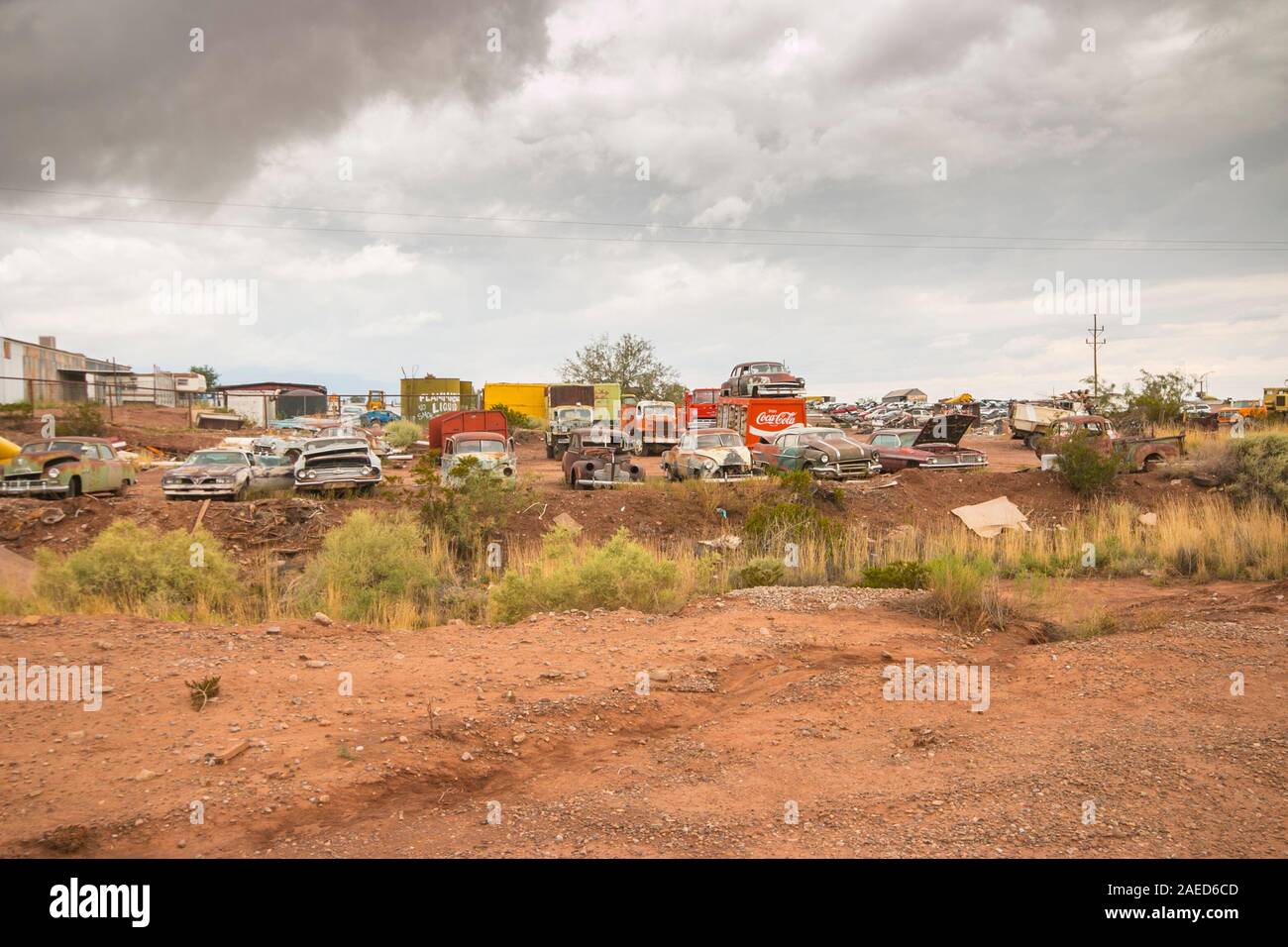 rusty classic vintage American cars on historic Route 66 USA Stock ...