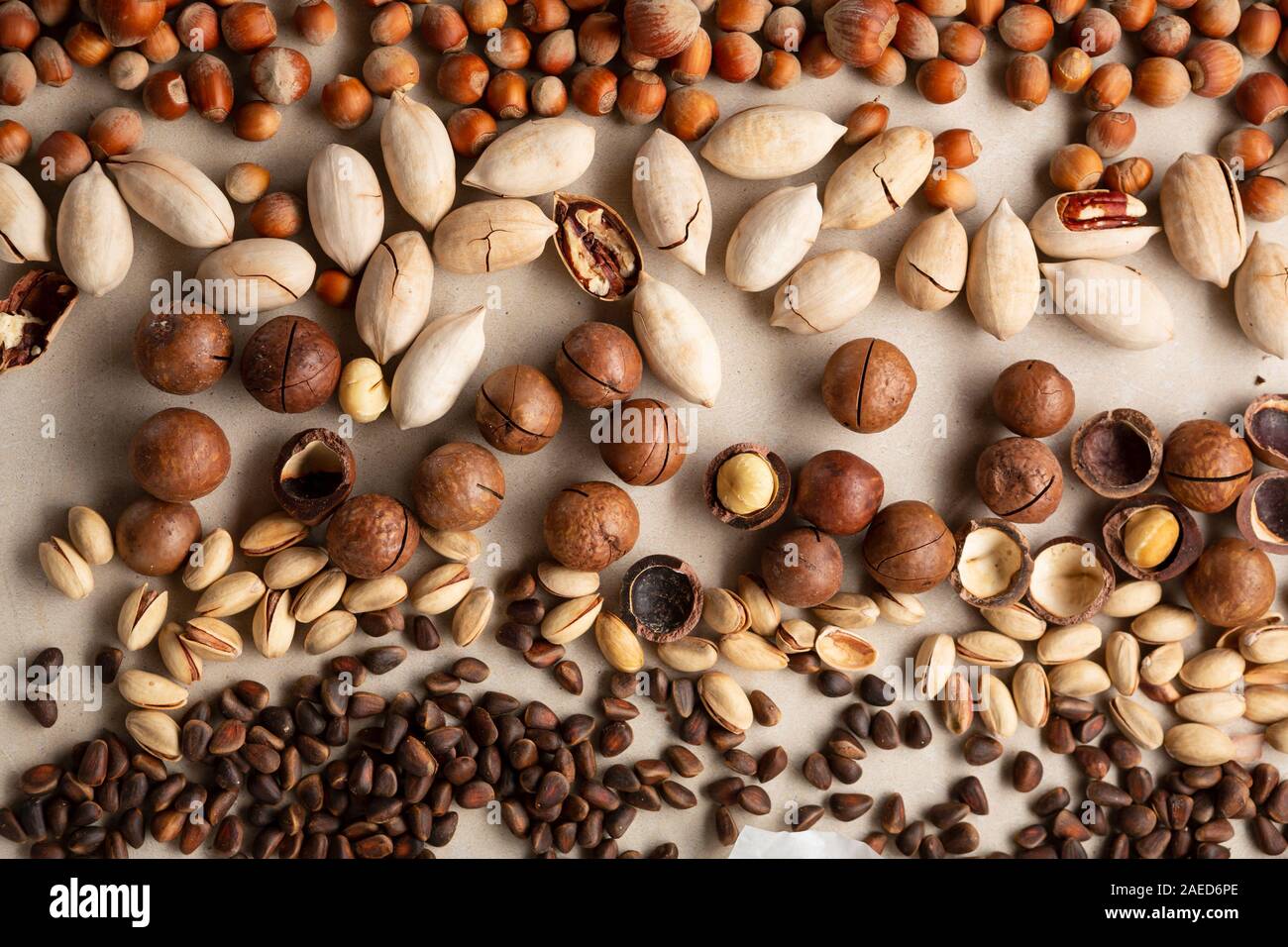 Food background with different nuts top view Stock Photo - Alamy