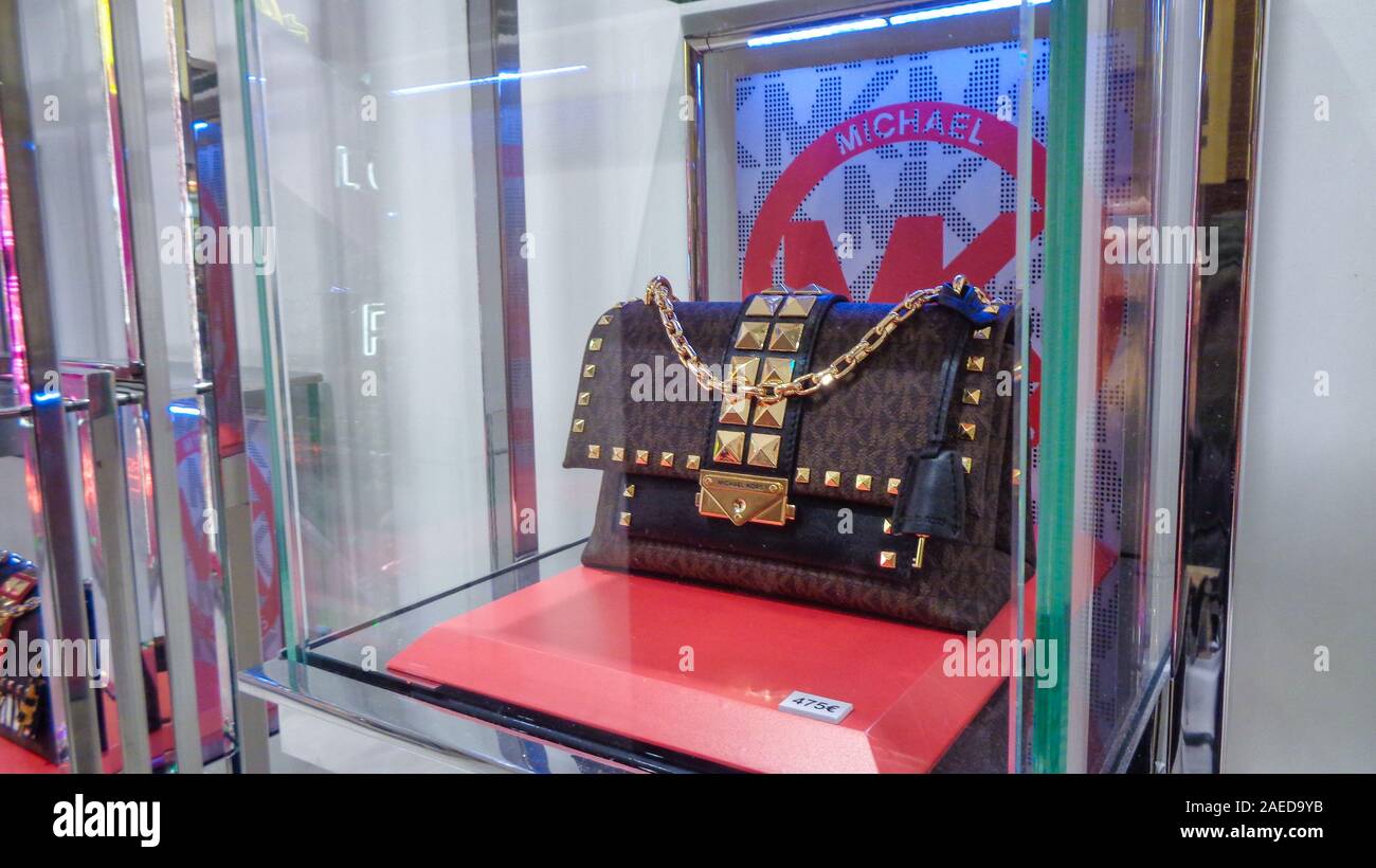Luxury branded leather bag inside famous shopping center Galerie La ...