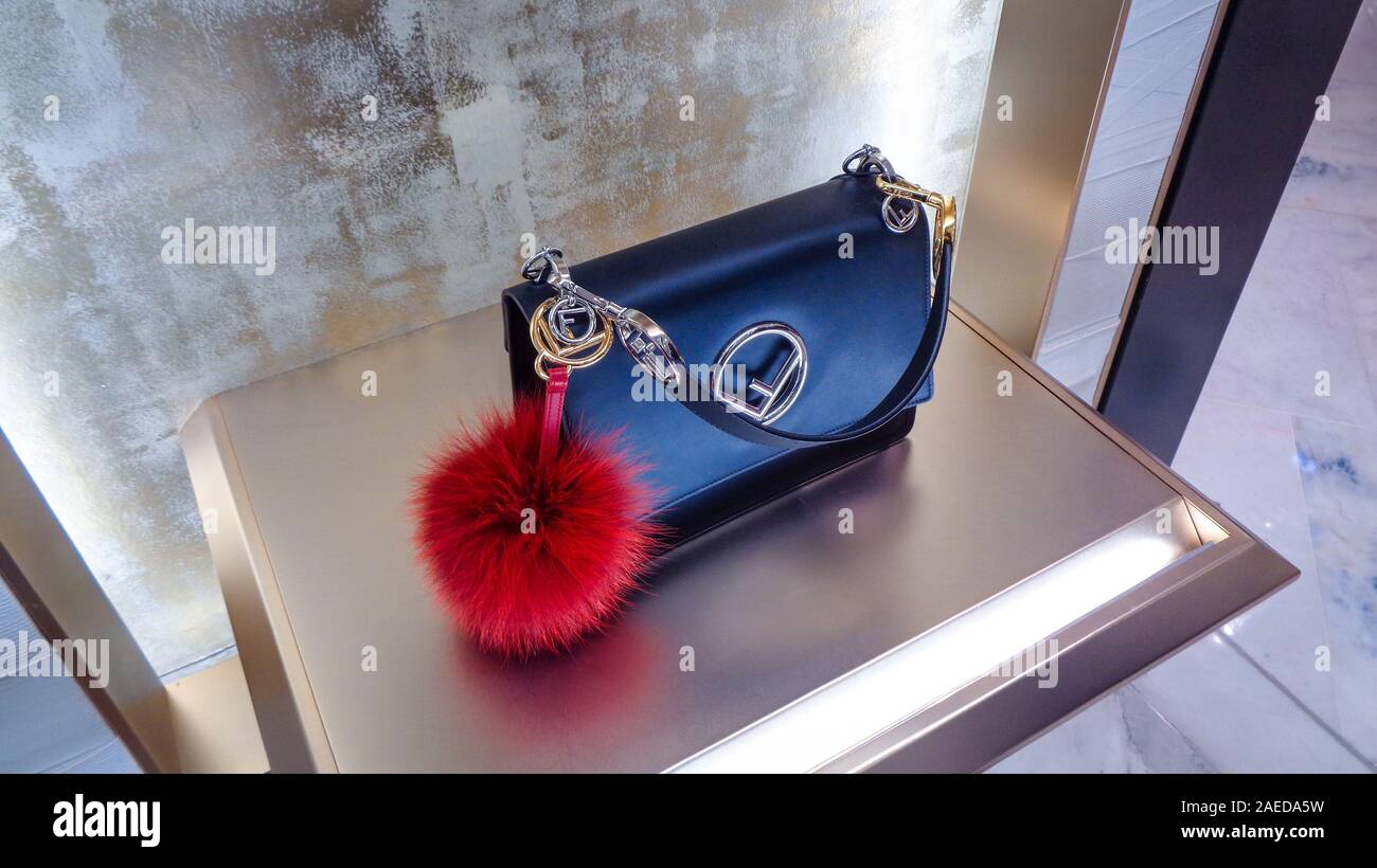 Luxury branded leather bag inside famous shopping center Galerie La ...