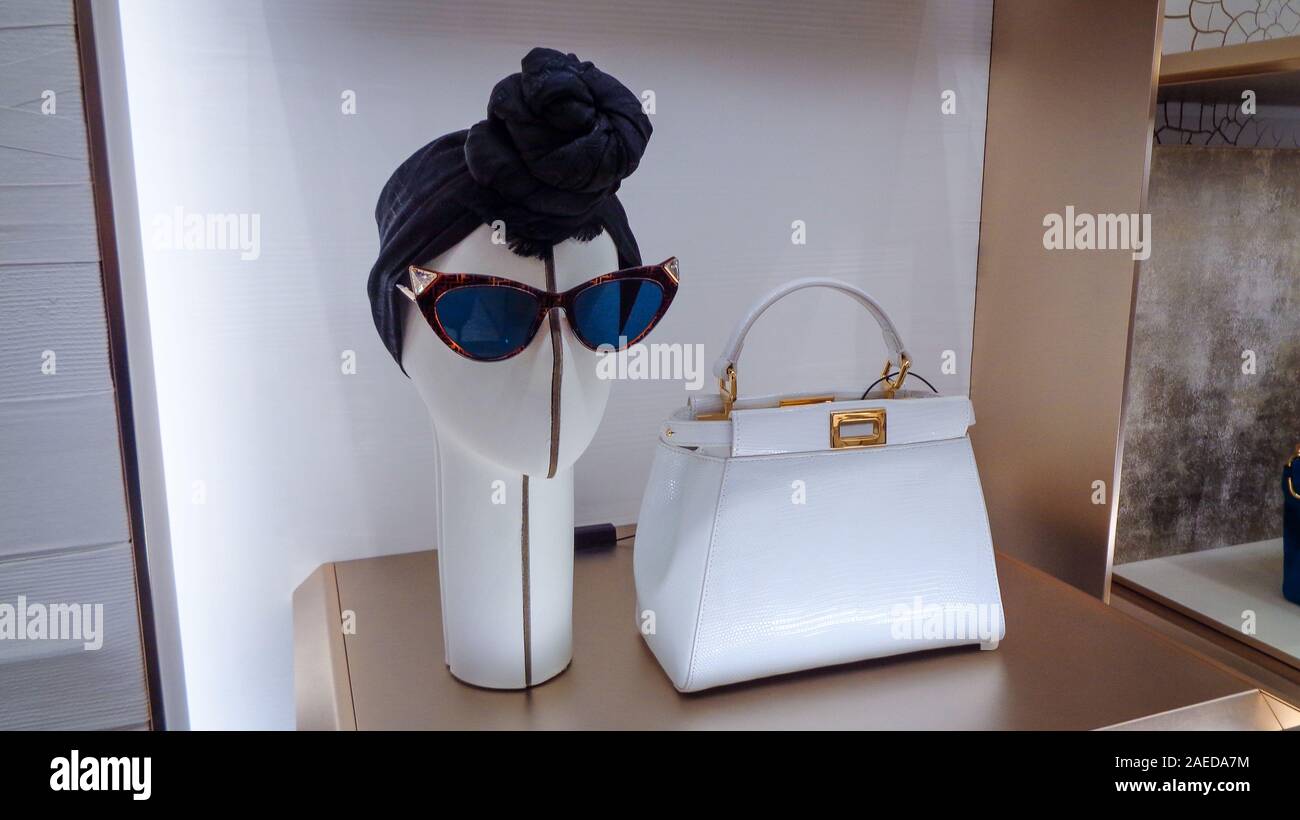 Luxury branded leather bag inside famous shopping center Galerie La ...