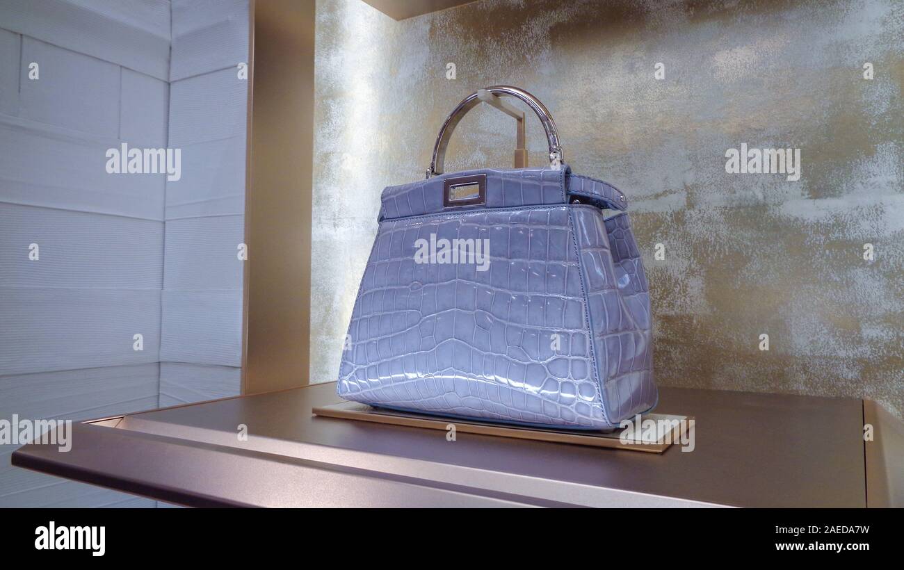 Luxury branded leather bag inside famous shopping center Galerie La ...