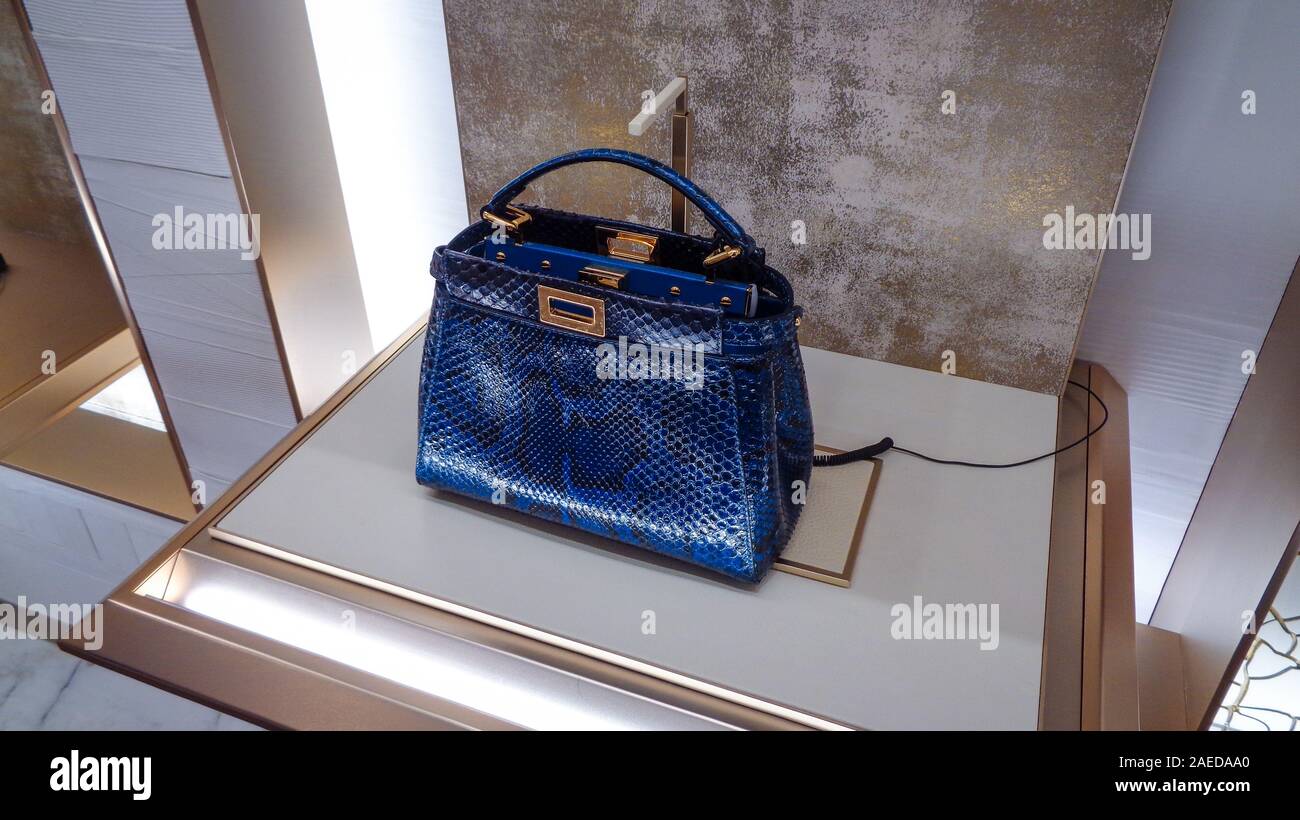 Luxury branded leather bag inside famous shopping center Galerie La ...