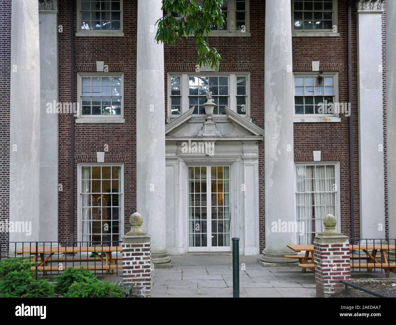 brick college building with stone columns Stock Photo - Alamy
